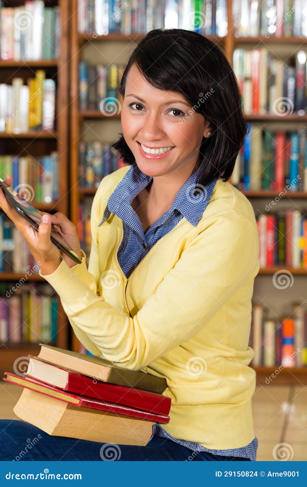 Girl at Library Reading a E-book Stock Photo - Image of academic ...