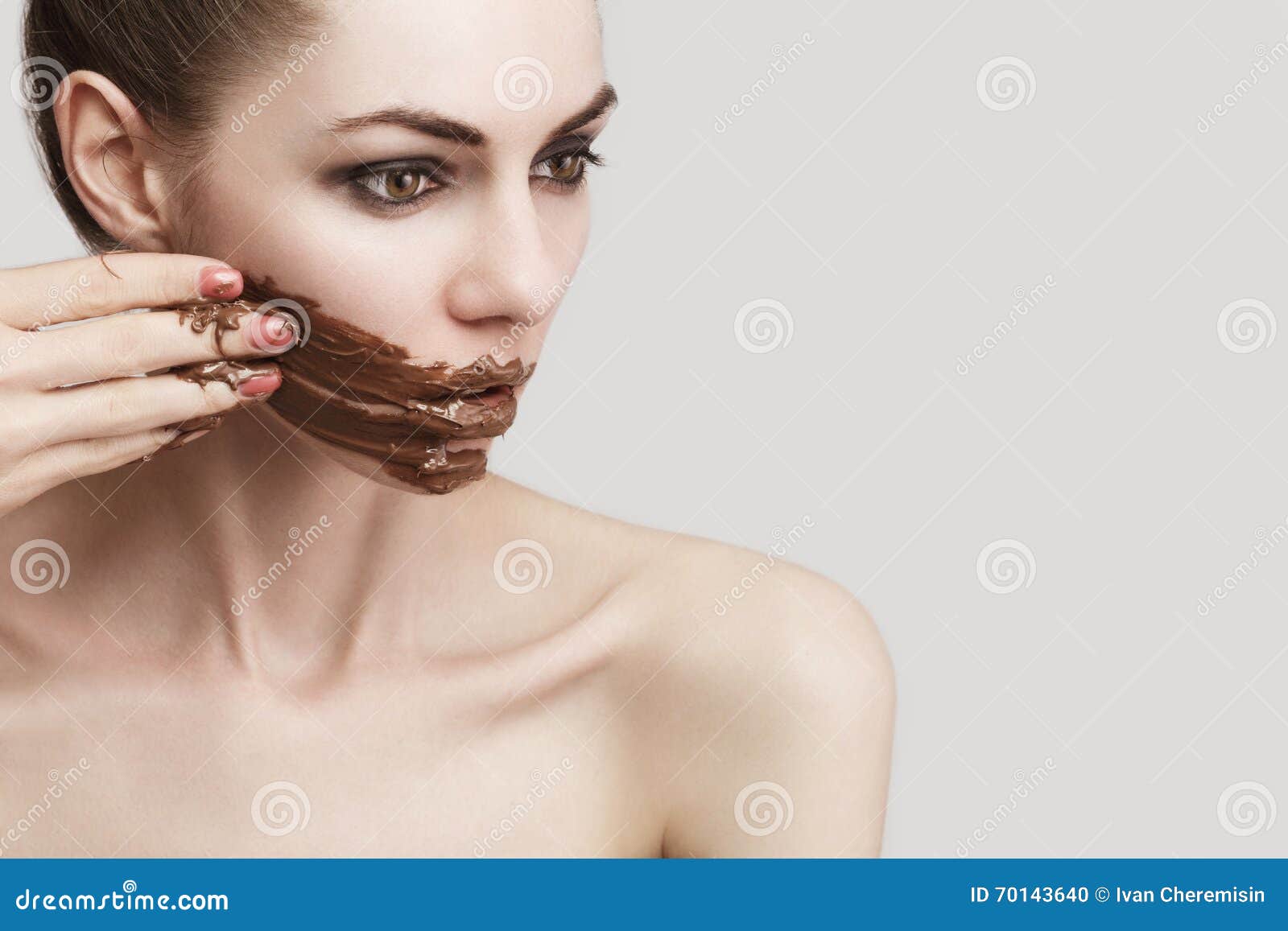 The Girl Licking the Smeared Chocolate Stock Photo - Image of ...