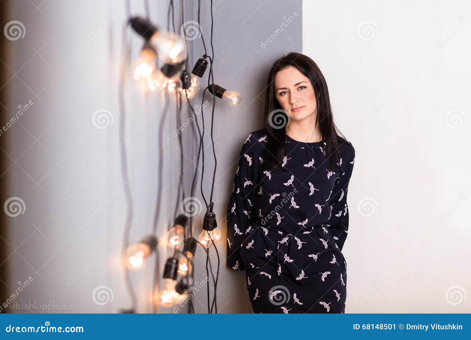 Girl with light bulbs stock image. Image of girl, lights - 68148501