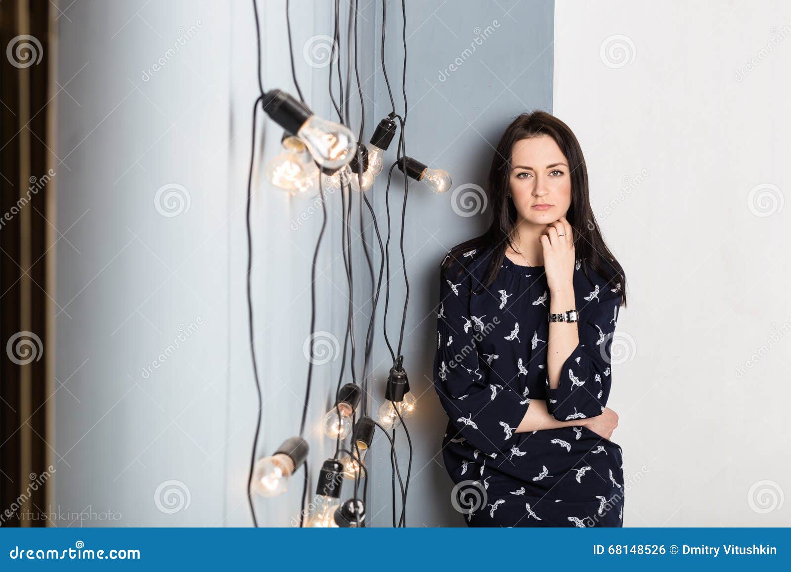 Girl with light bulbs stock photo. Image of passion, look - 68148526