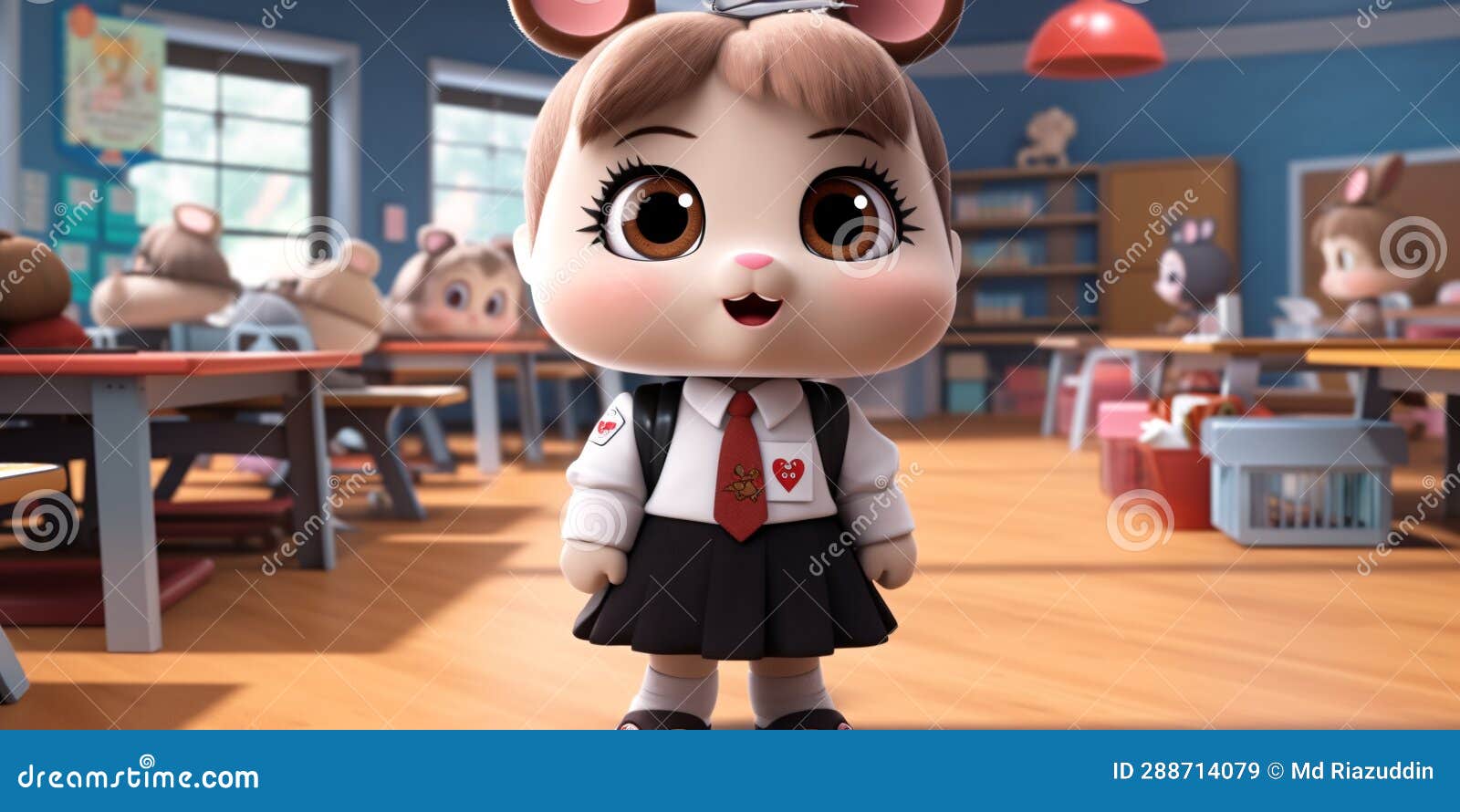 Girl Like Rabbit in School Uniform Stock Illustration - Illustration of ...