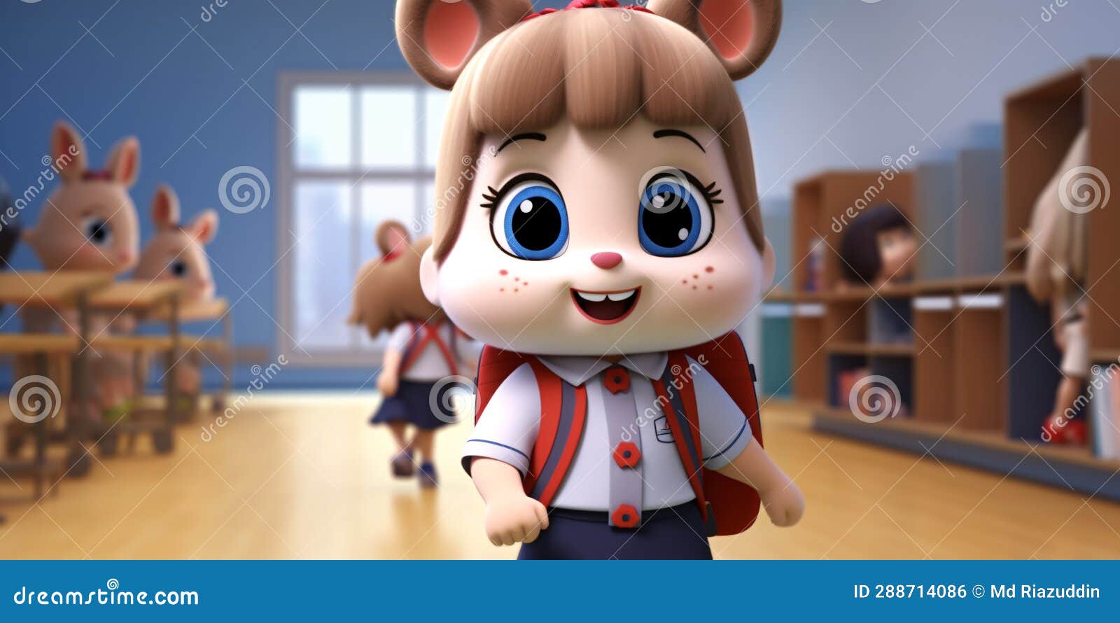 Girl Like Rabbit in School Uniform Stock Illustration - Illustration of ...