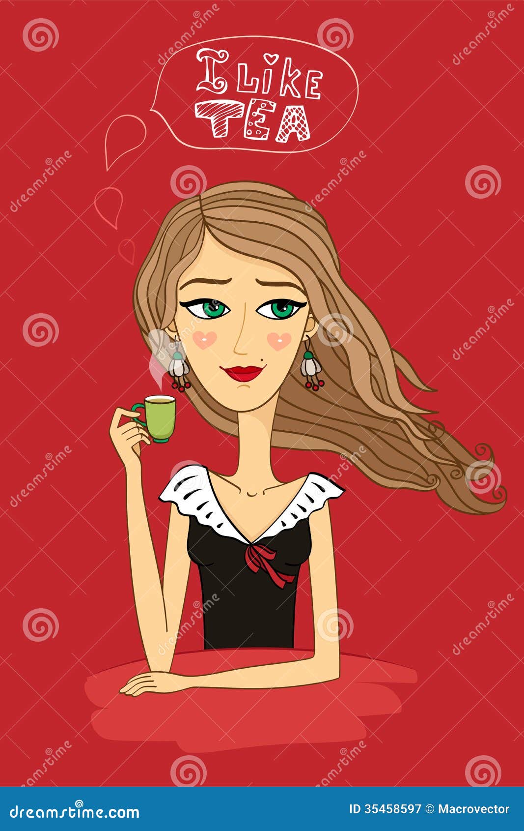 Girl likes tea stock vector. Illustration of retro, young - 35458597
