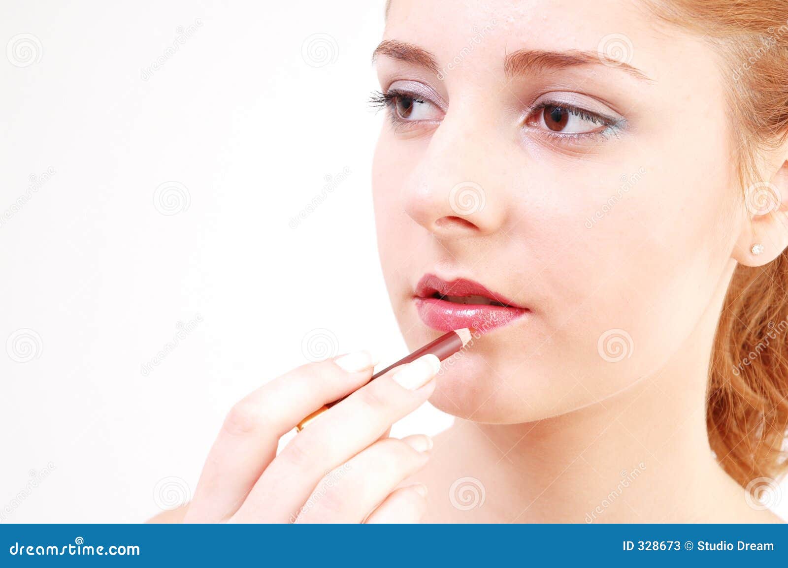 Girl with lip-stick stock image. Image of lashes, cosmetics - 328673