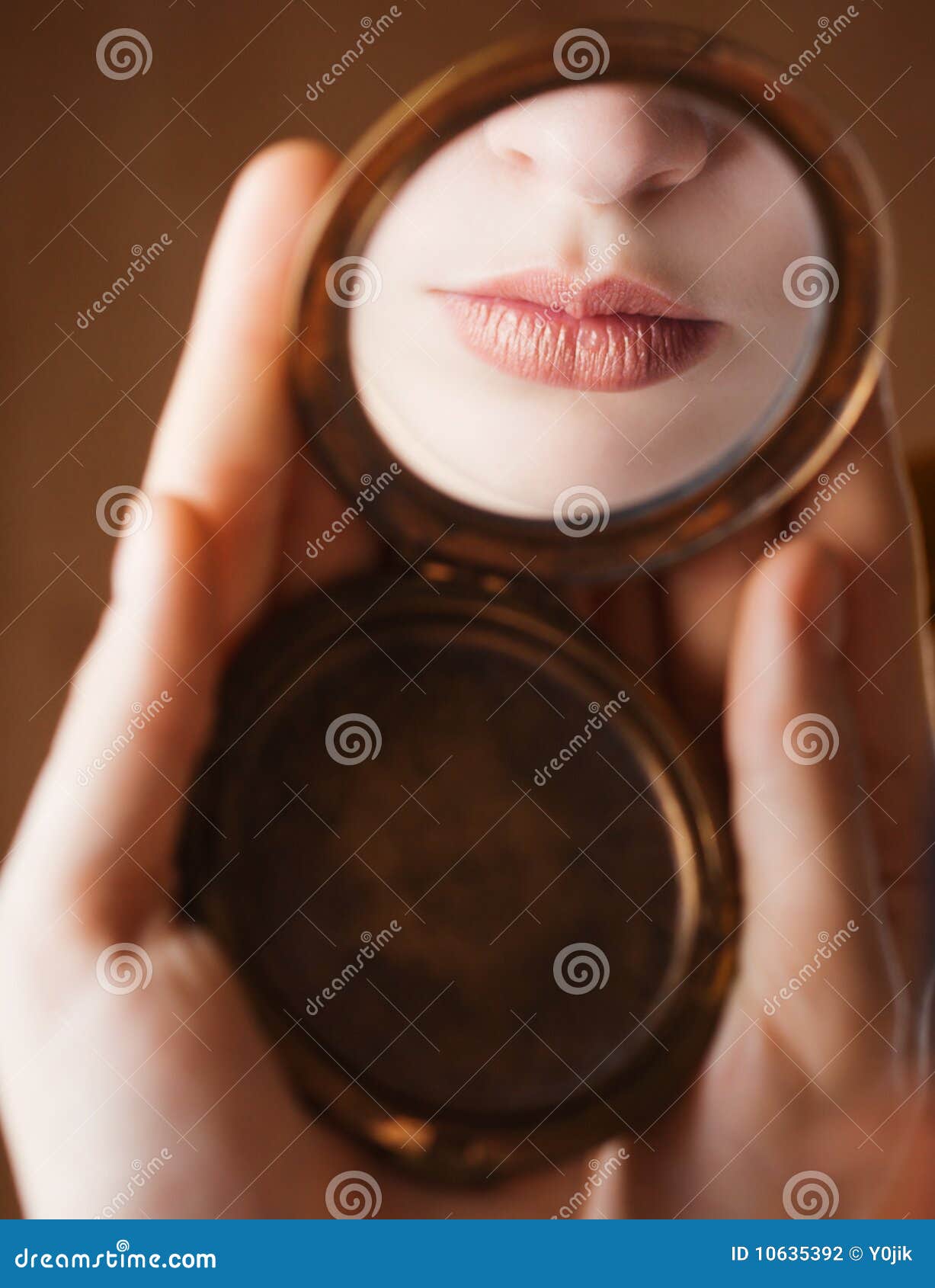 Girl lips in a mirror stock photo. Image of close, makeup - 10635392
