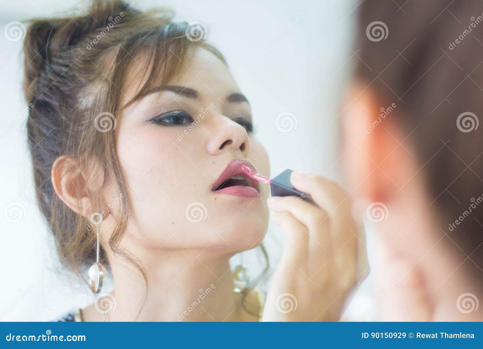 Girl with lipstick stock image. Image of nails, manicure - 90150929