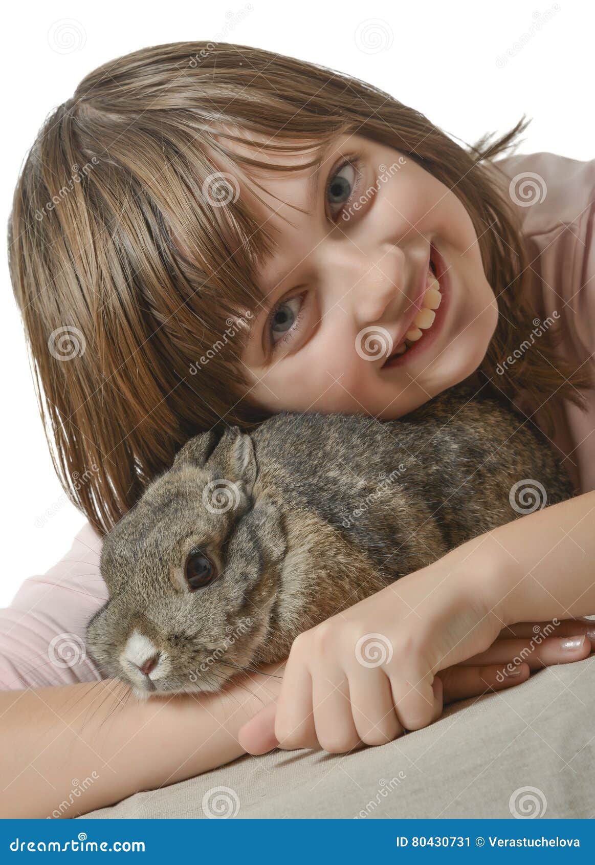 Girl with little rabbit stock image. Image of petting - 80430731