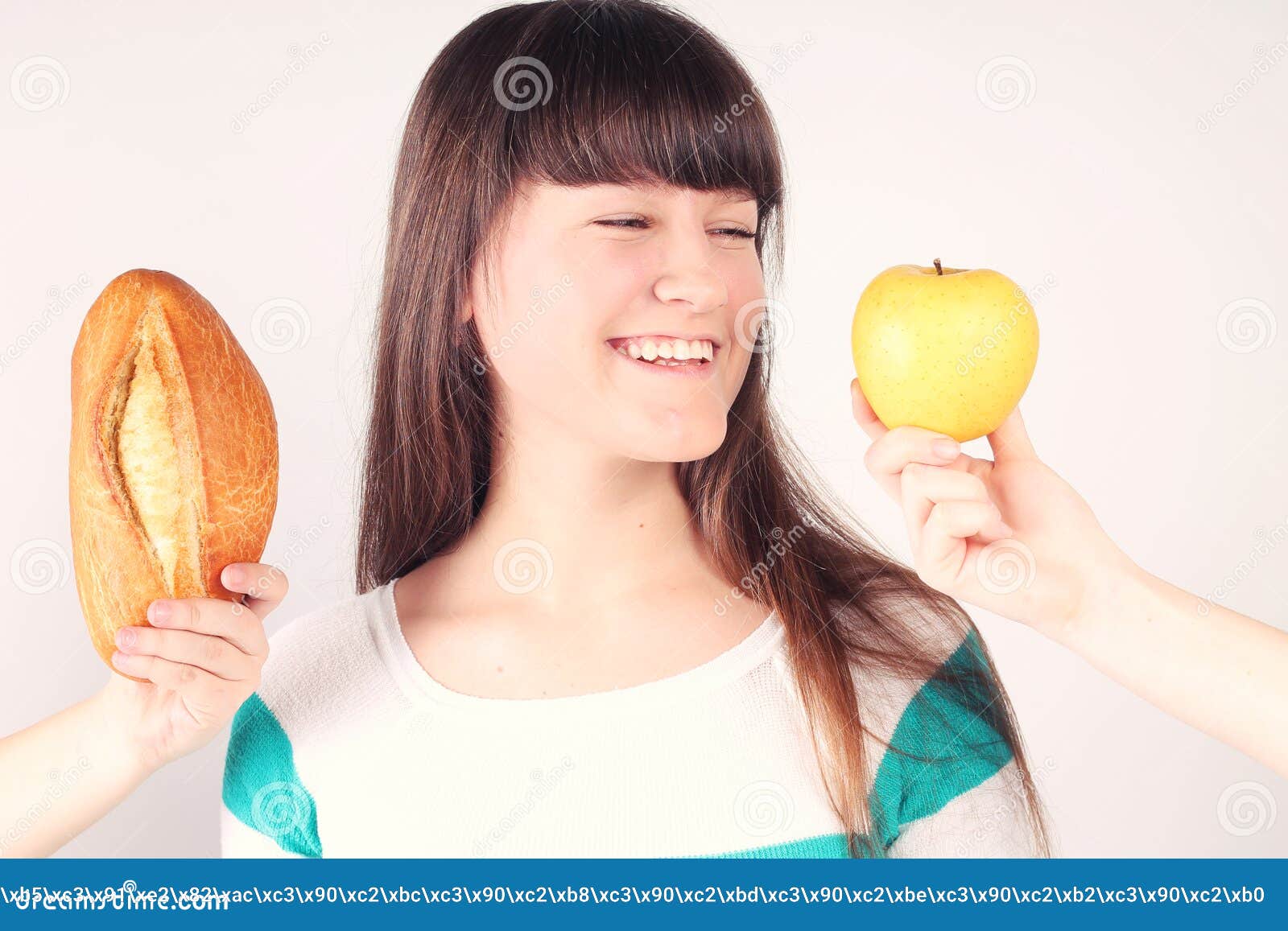 Girl with Loaf of Bread and Apple Stock Image - Image of attractive ...
