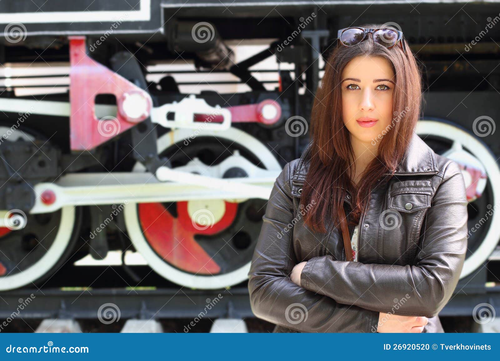 Girl and locomotive stock photo. Image of industrial - 26920520
