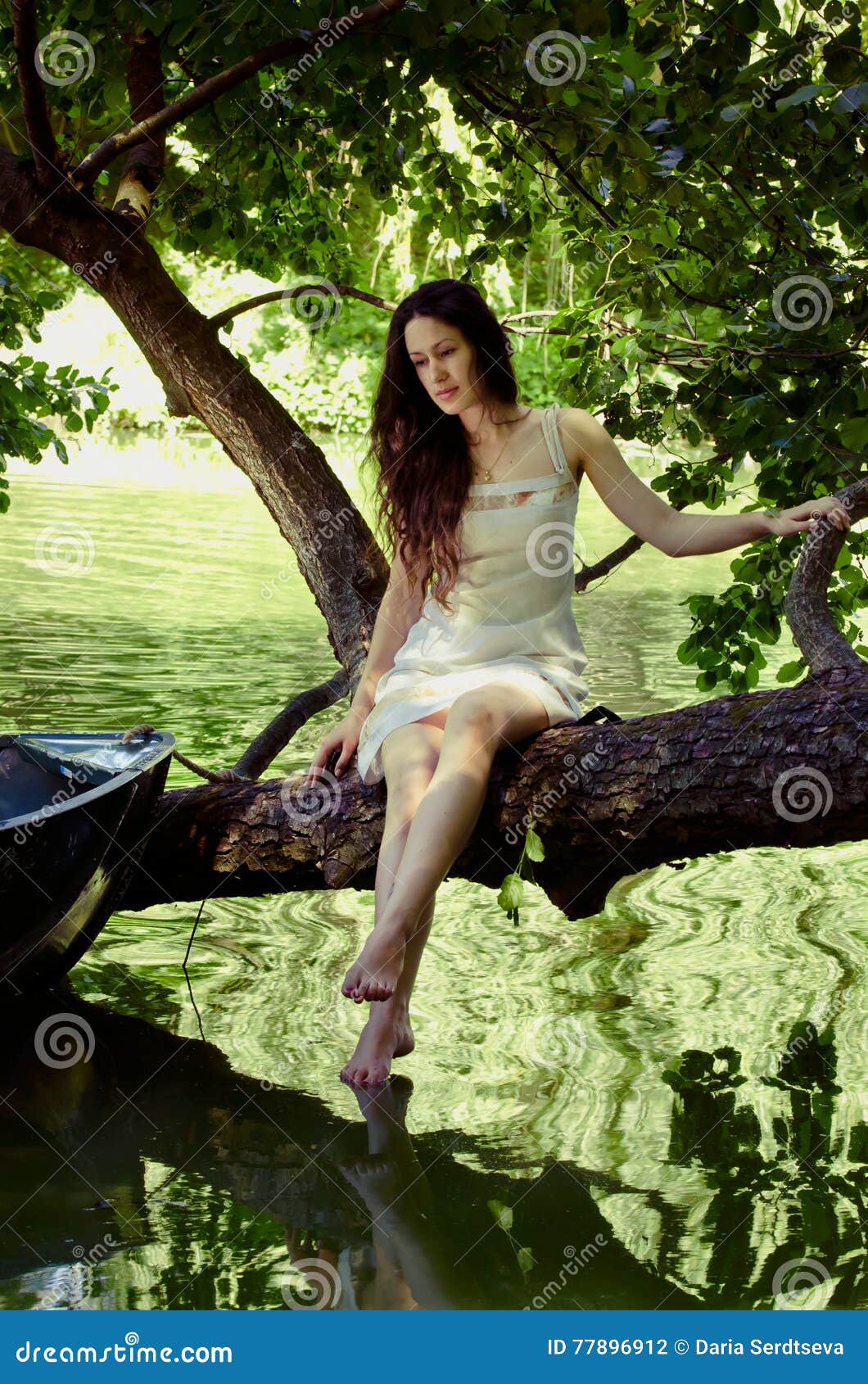 Girl on a Log Over the Water Stock Photo - Image of girl, long: 77896912