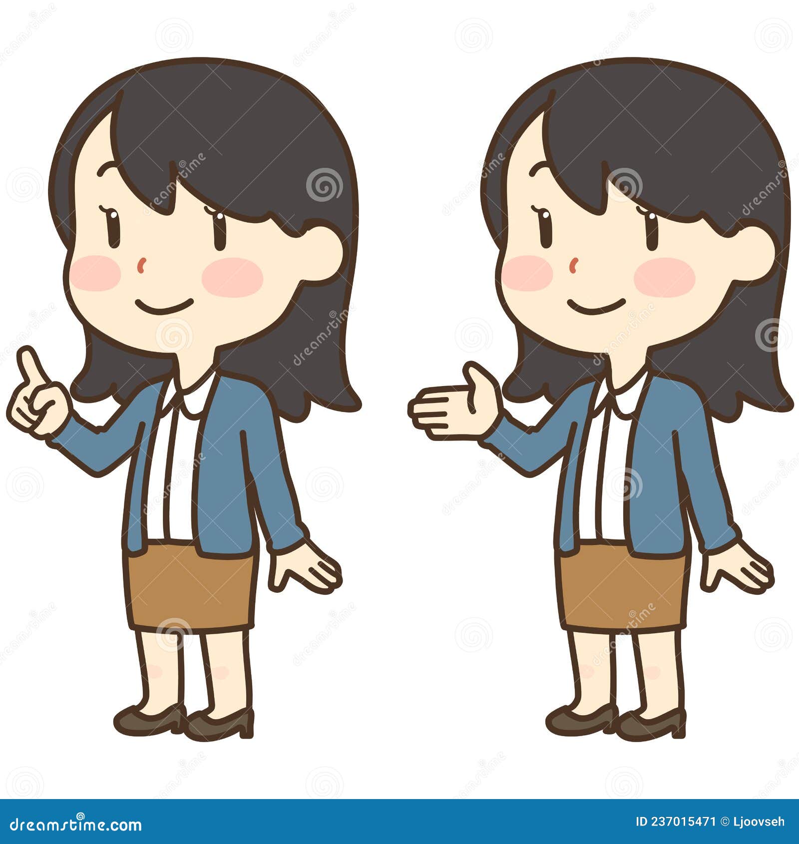Girl with Long Black Hair Standing Explaining and Pointing Stock Vector ...
