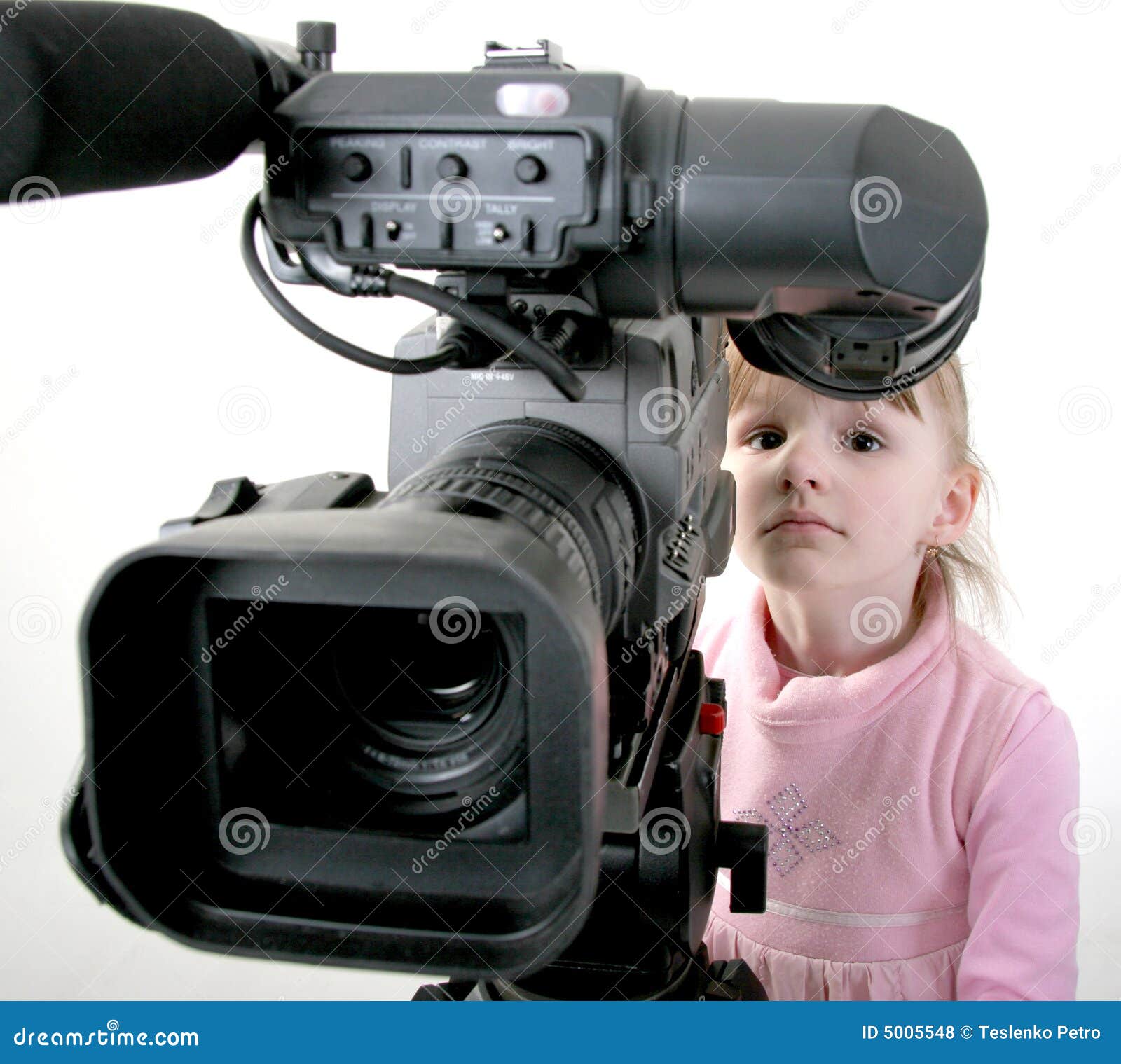 Girl look in the camcorder stock photo. Image of microphone - 5005548