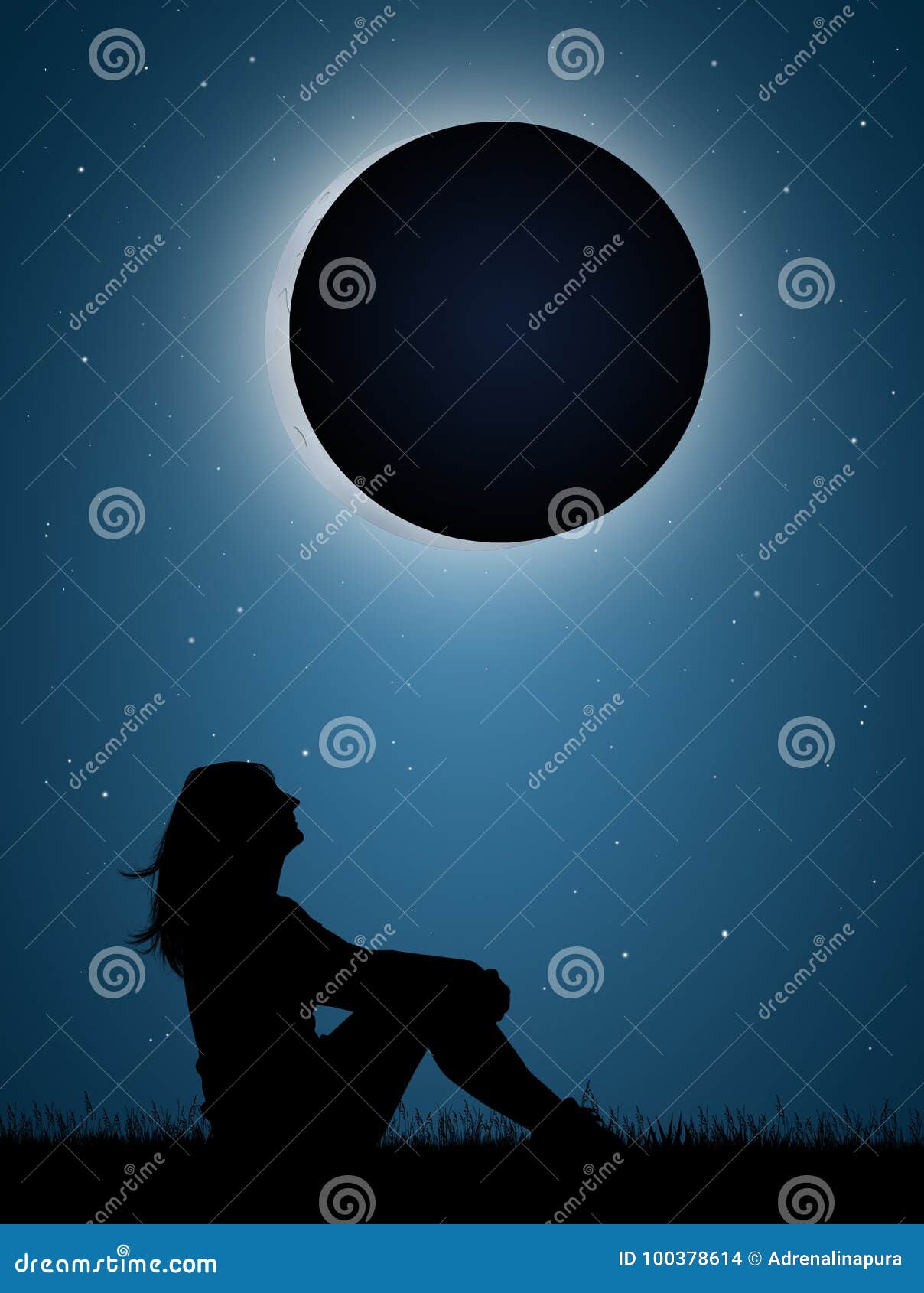Girl look the eclipse stock illustration. Illustration of moon - 100378614