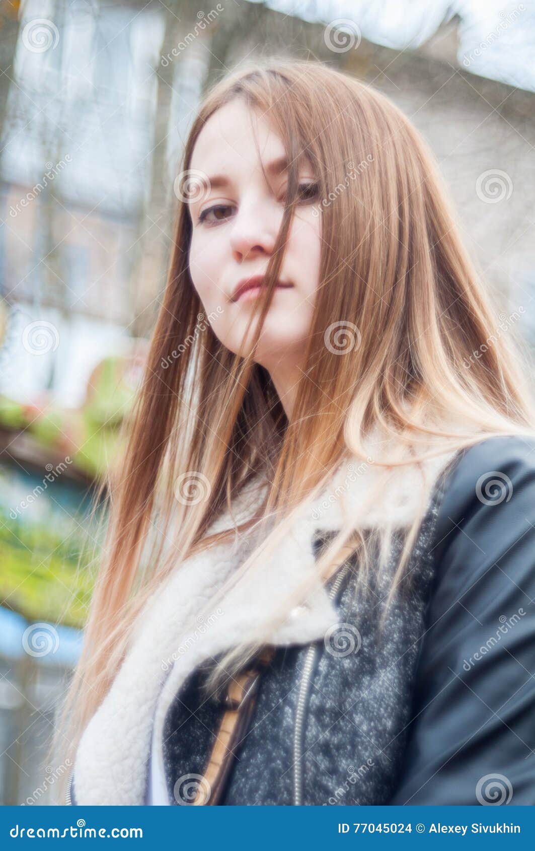 Girl look up in camera stock photo. Image of people, attractive - 77045024
