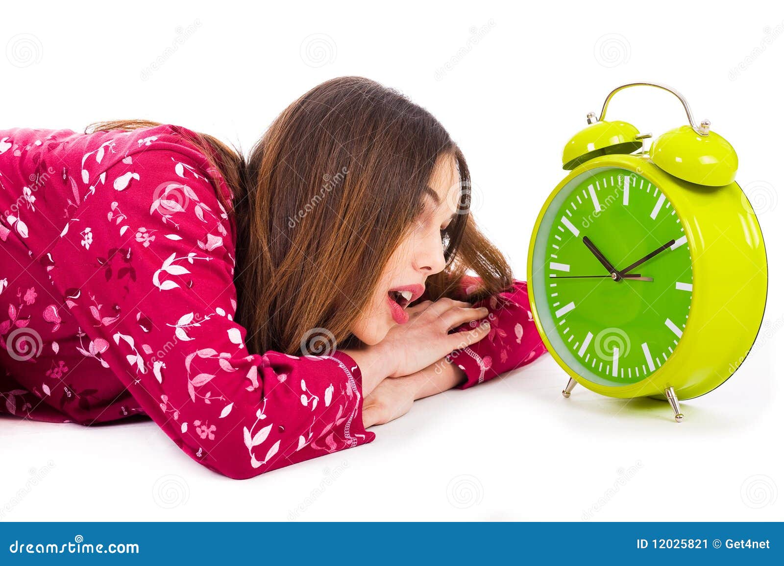 Girl Looking into the Alarm while Its Ringing Stock Image - Image of ...