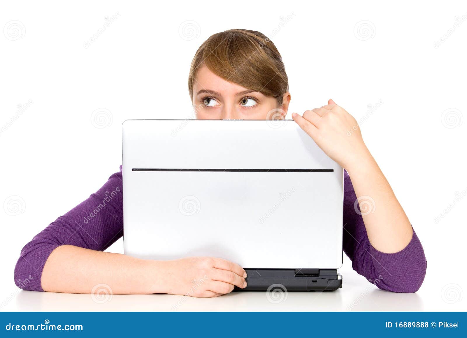 Girl Looking Behind Laptop stock photo. Image of student - 16889888