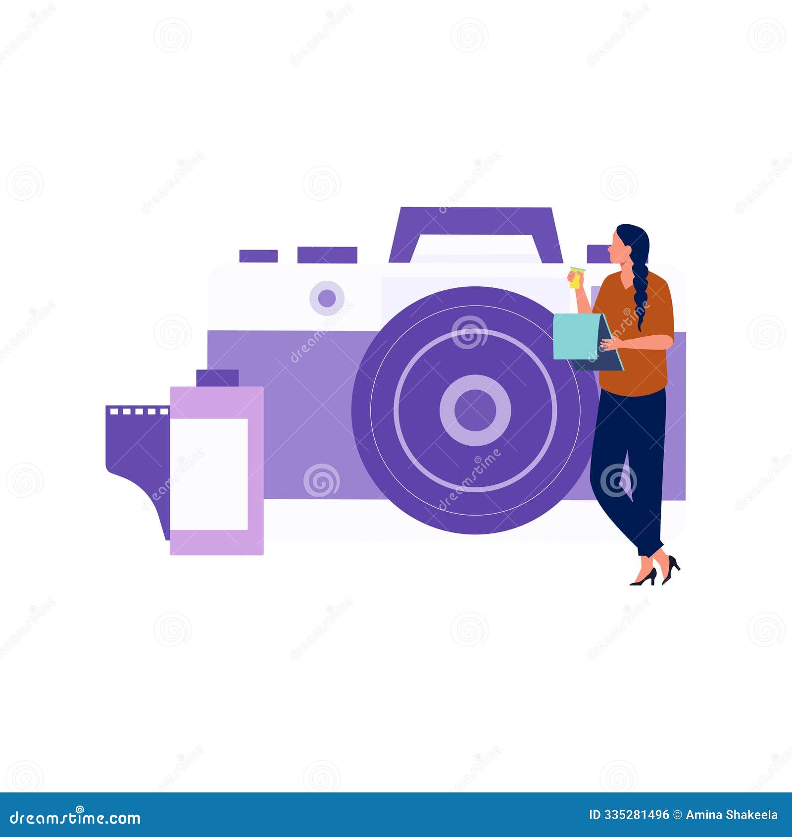 The Girl is Looking at the Camera Stock Illustration - Illustration of ...