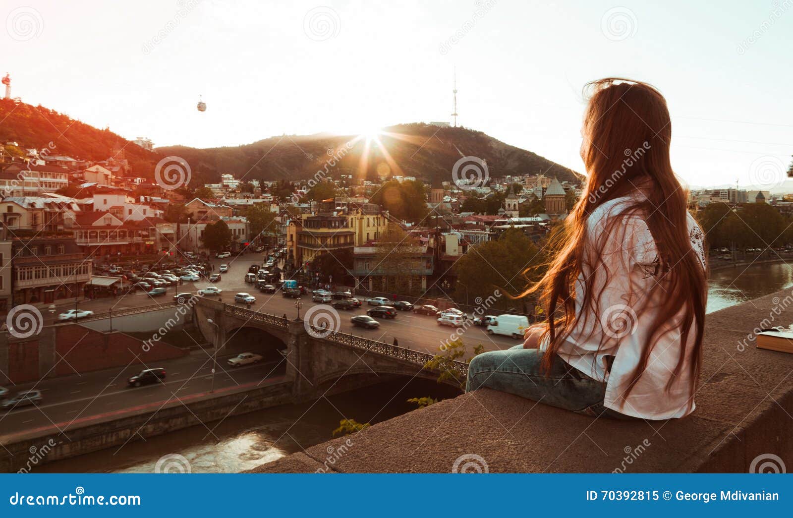 Girl looking at the city stock image. Image of person - 70392815