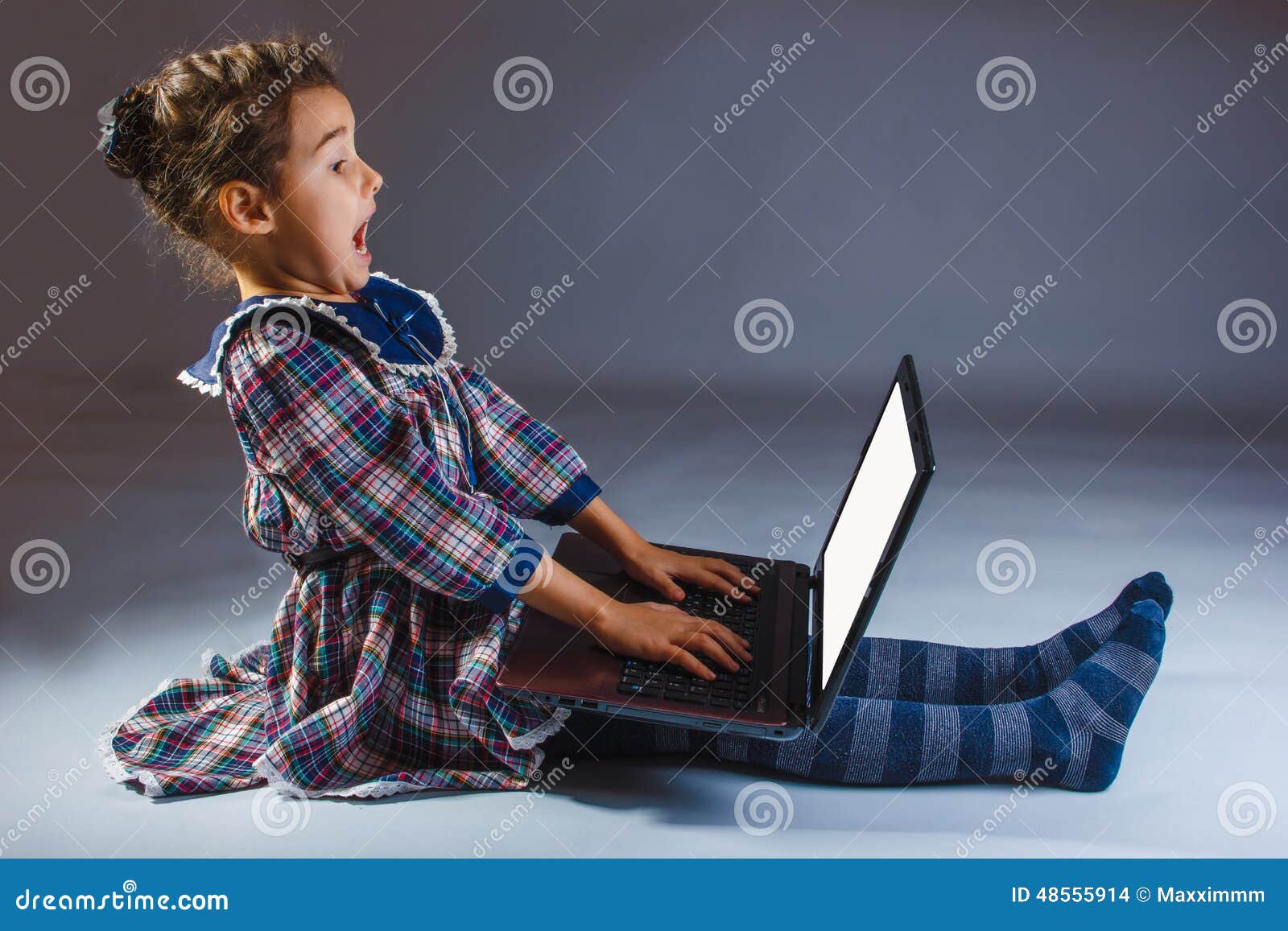 Girl Looking at a Computer is Experiencing Vivid Stock Photo - Image of ...