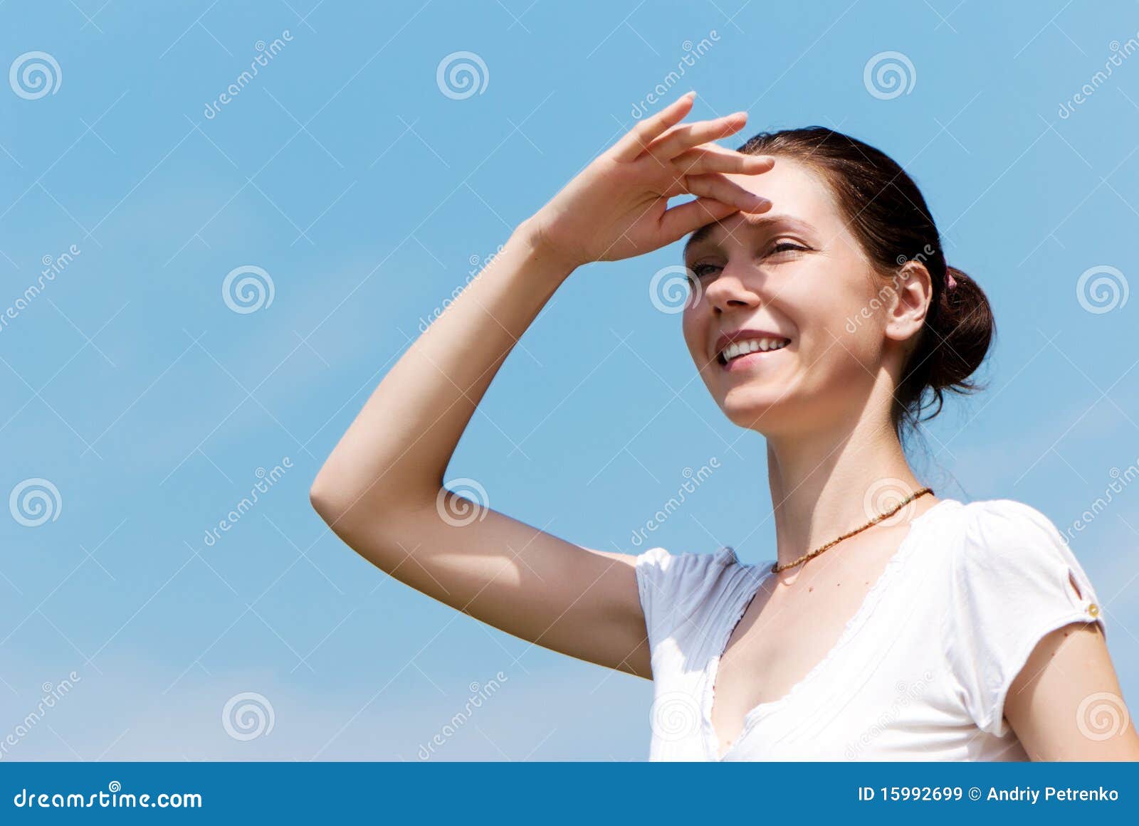 The Girl Looking in a Distance Stock Image - Image of isolated, blue ...