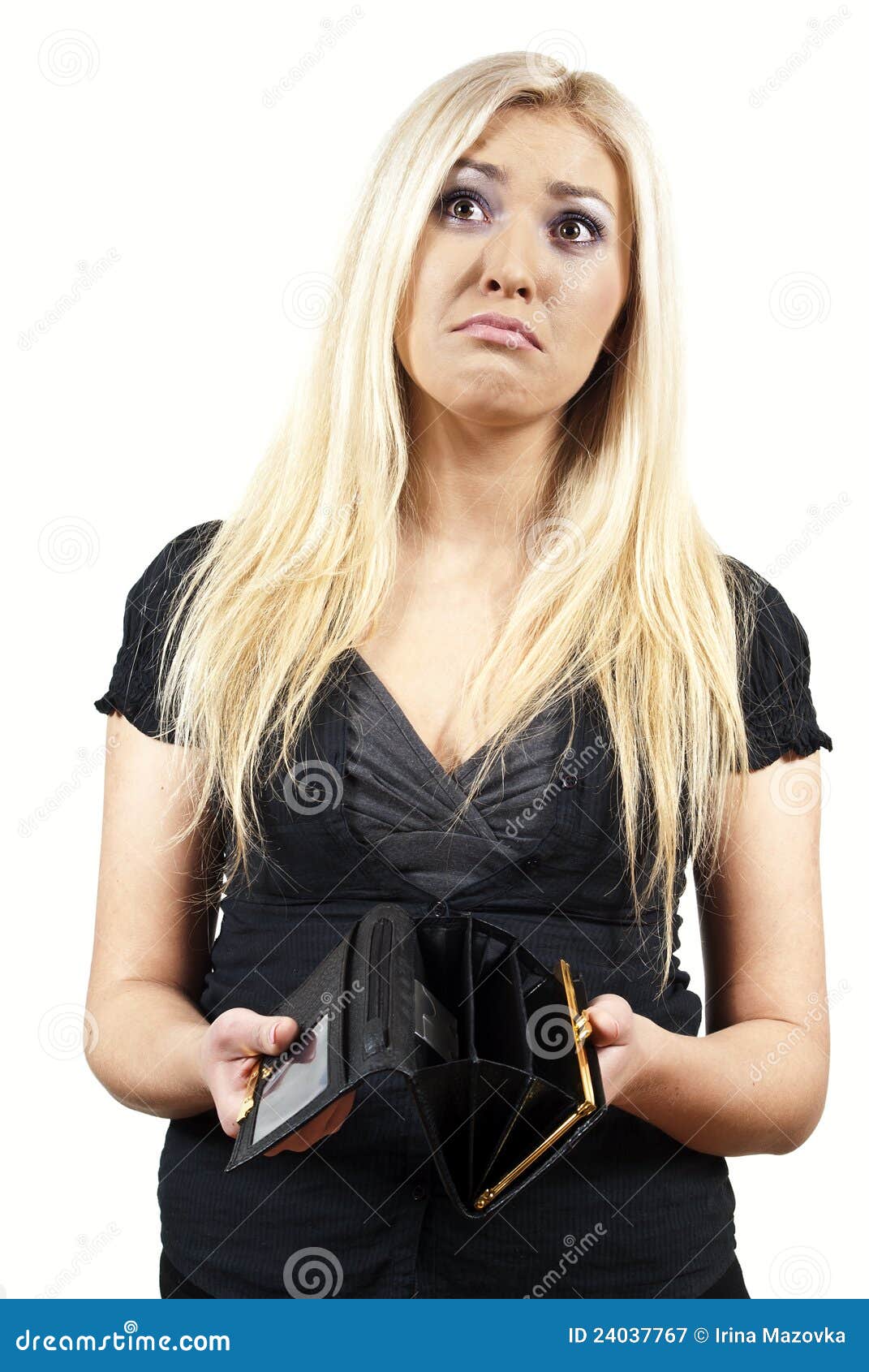 Girl Looking at Empty Wallet Stock Image - Image of caucasian, person ...