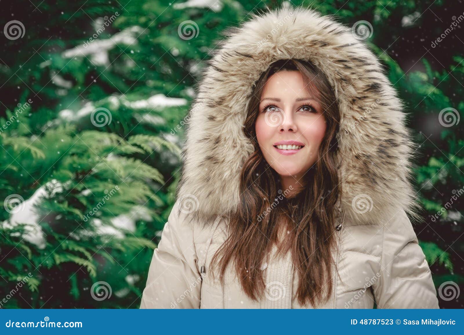 Girl looking at first snow stock image. Image of beautiful - 48787523