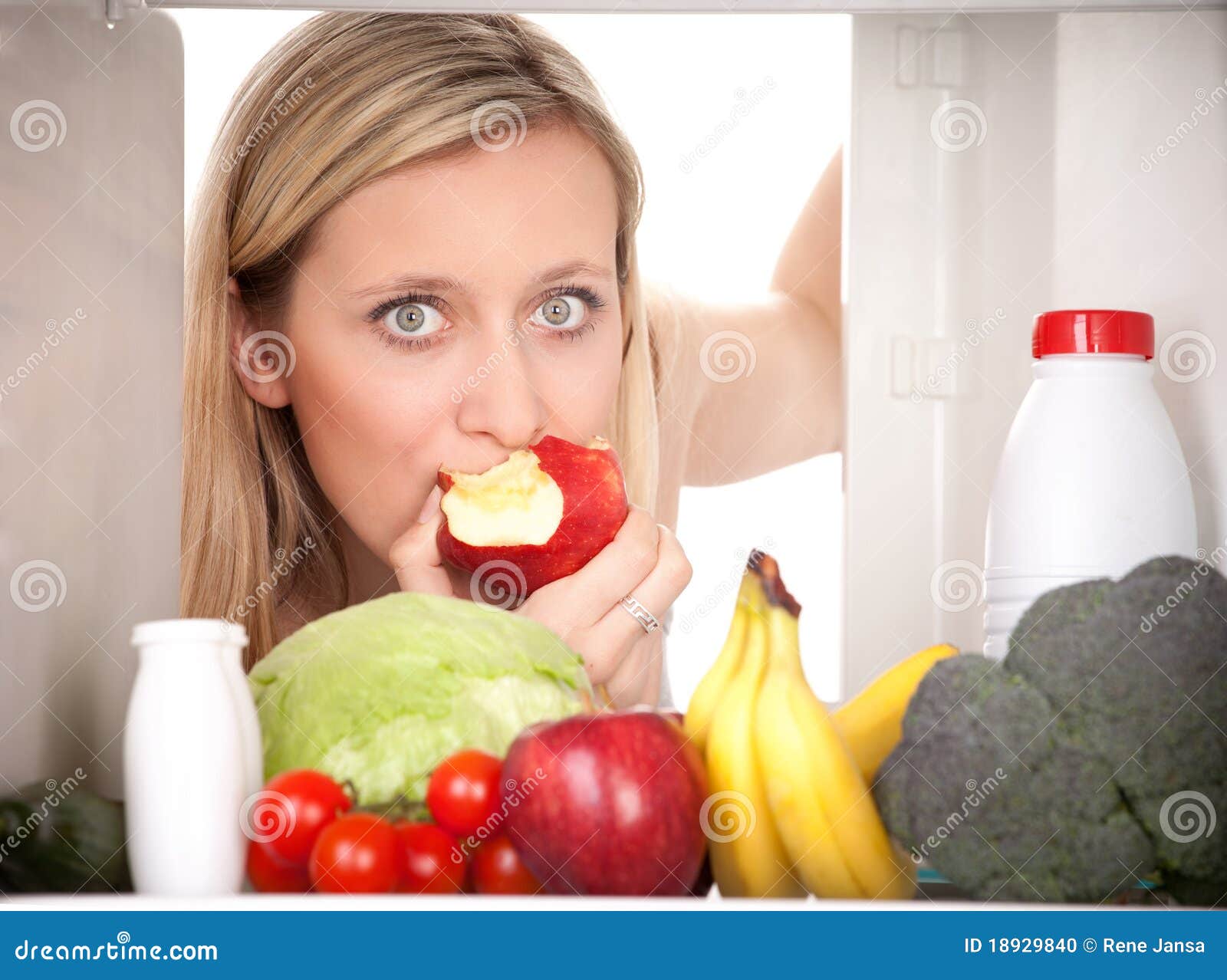 Girl Looking at Food in Fridge Stock Photo - Image of door, female ...