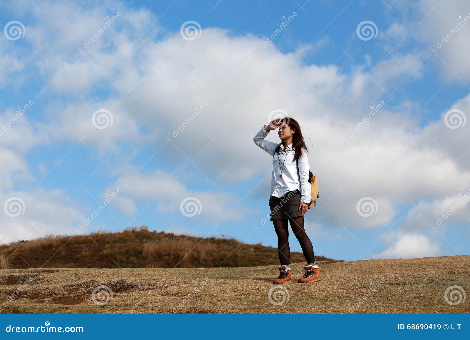 Girl Looking Forward Far Far Away Stock Image - Image of peak, hill ...