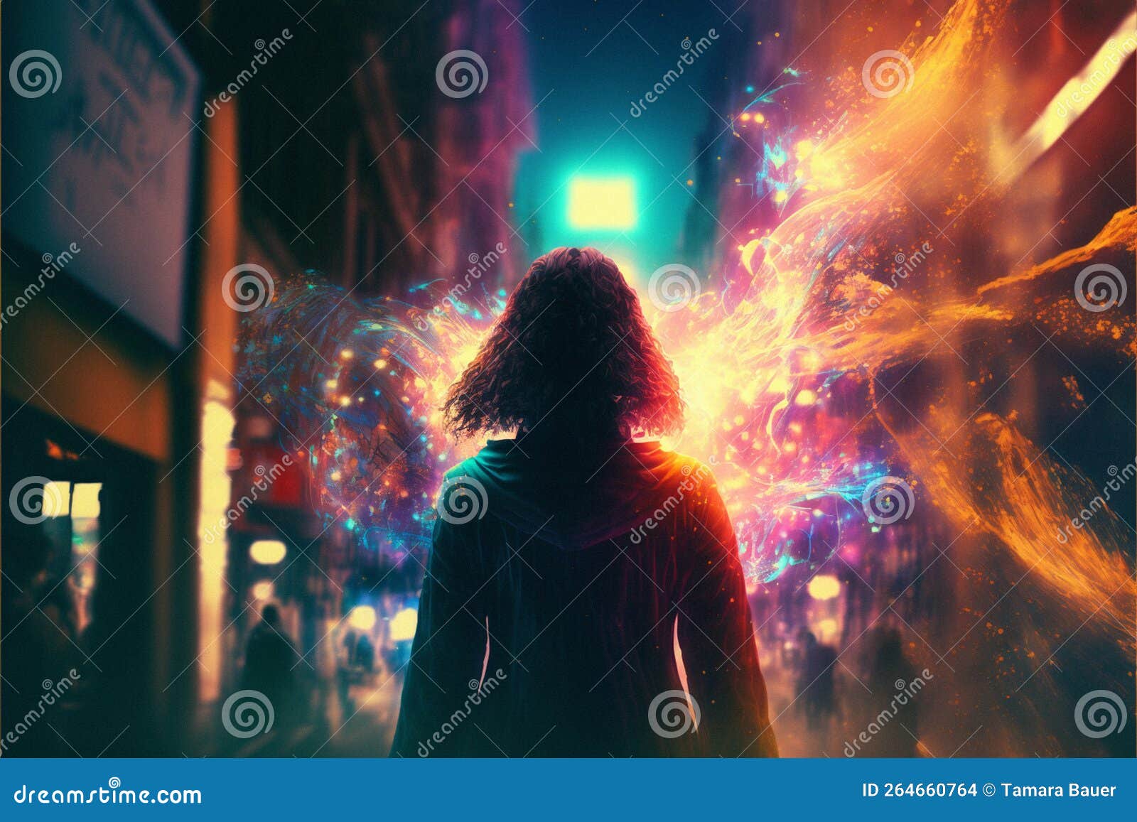 Girl Looking into the Future, Dynamic Explosion of Color Stock ...
