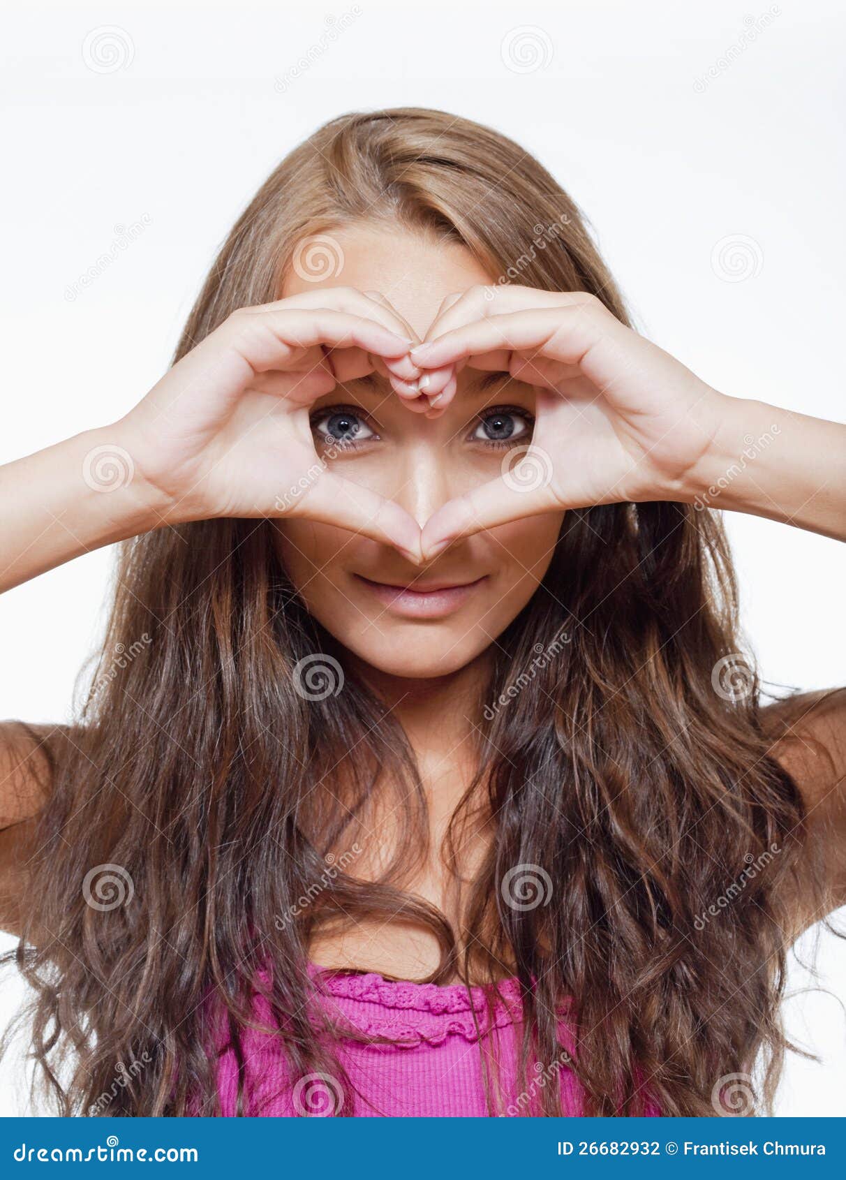 Girl Looking through Heart Shaped Fingers Stock Photo - Image of girl ...