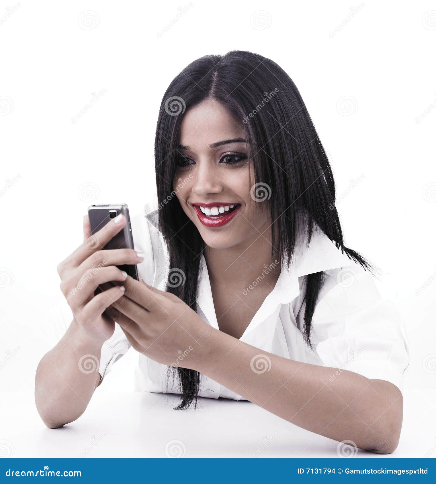 Girl Looking at Her Cell Phone Stock Photo - Image of conversation ...