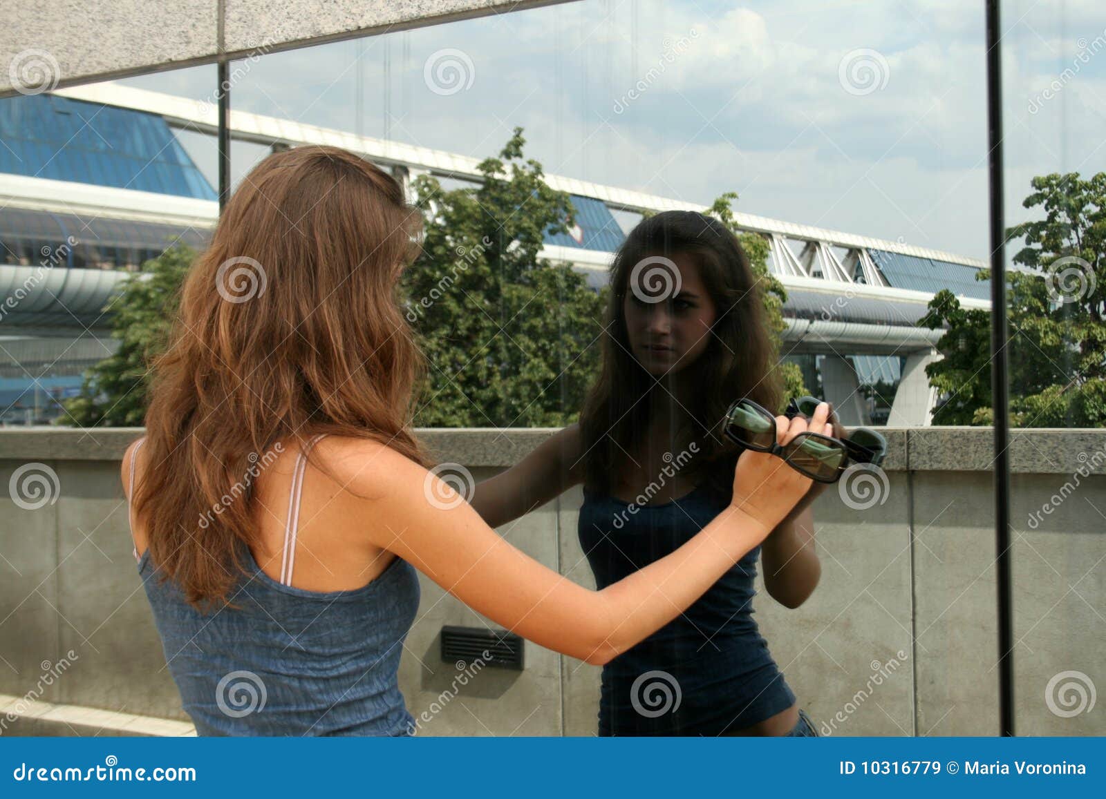 Girl Looking at Her Reflection Stock Image - Image of cute, happiness ...