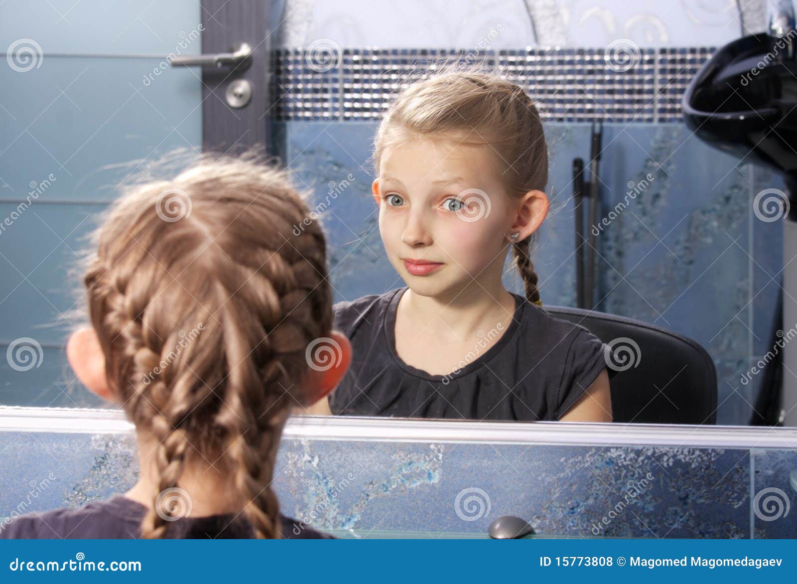 Girl Looking at Her Reflection Stock Photo - Image of girl, little ...