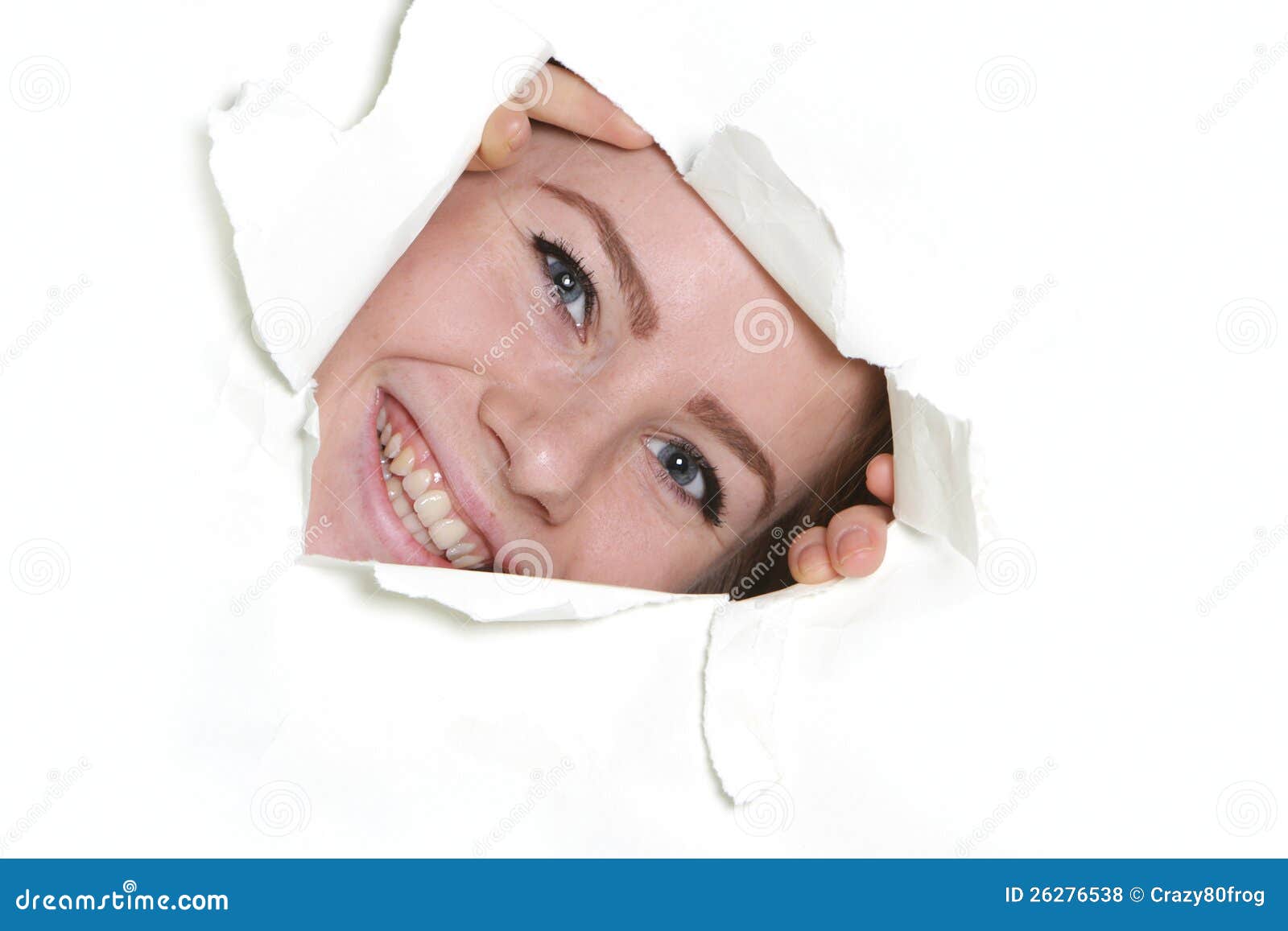 Girl Looking through Hole in Paper Stock Photo - Image of discovery ...