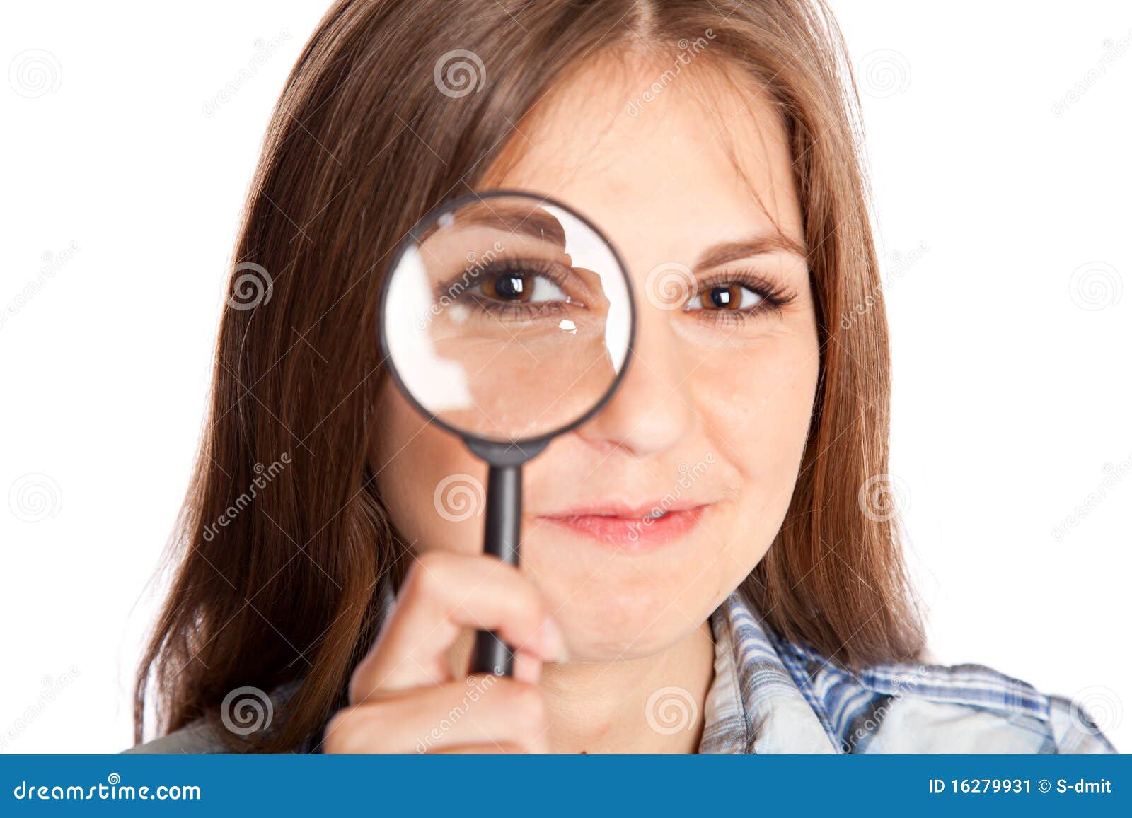 Girl is Looking through Magnifying Glass Stock Image - Image of holding ...