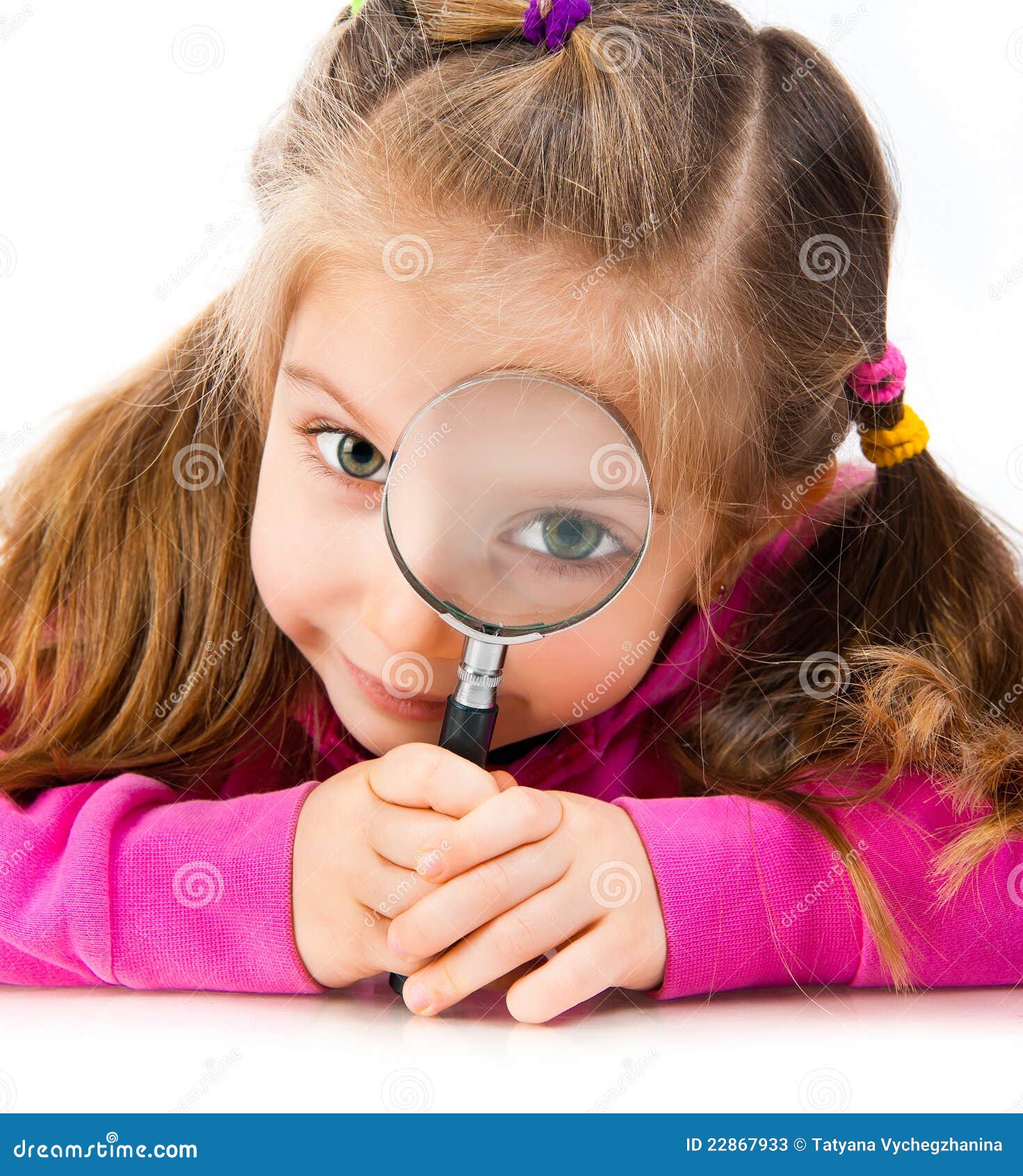 Girl Looking through a Magnifying Glass Stock Image - Image of looking ...