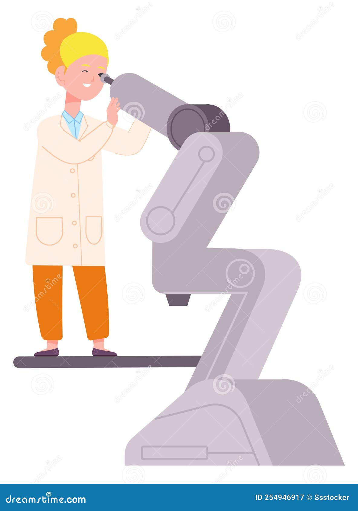 Girl With A Microscope Is Doing An Experiment And Writing Down The ...