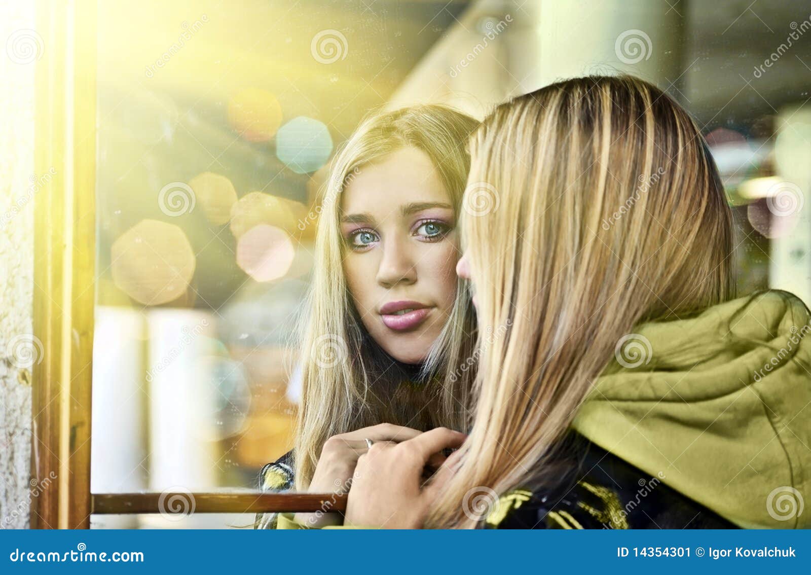 Girl looking from mirror stock image. Image of lady, hair - 14354301