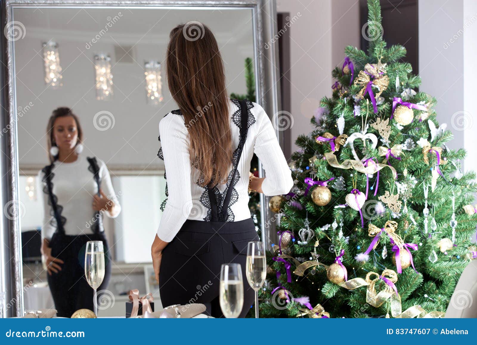 Girl looking in mirror stock image. Image of cute, glamorous - 83747607