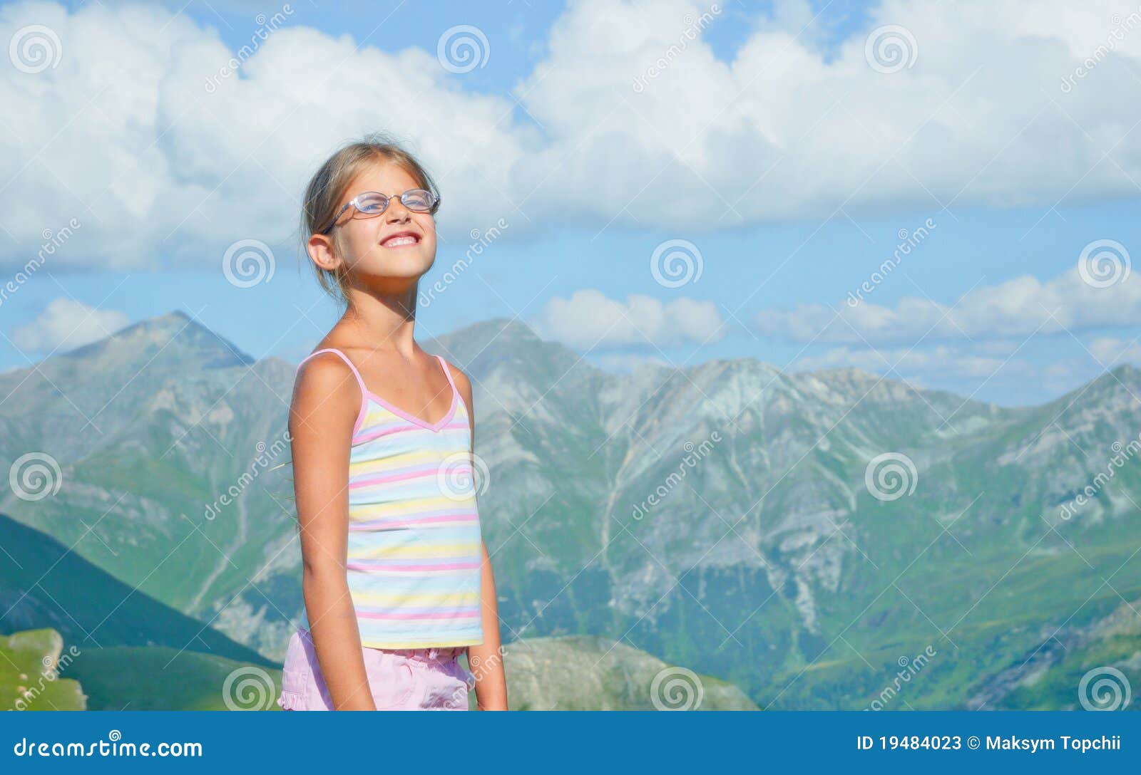 Girl Looking at the Mountains Stock Image - Image of green, activity ...
