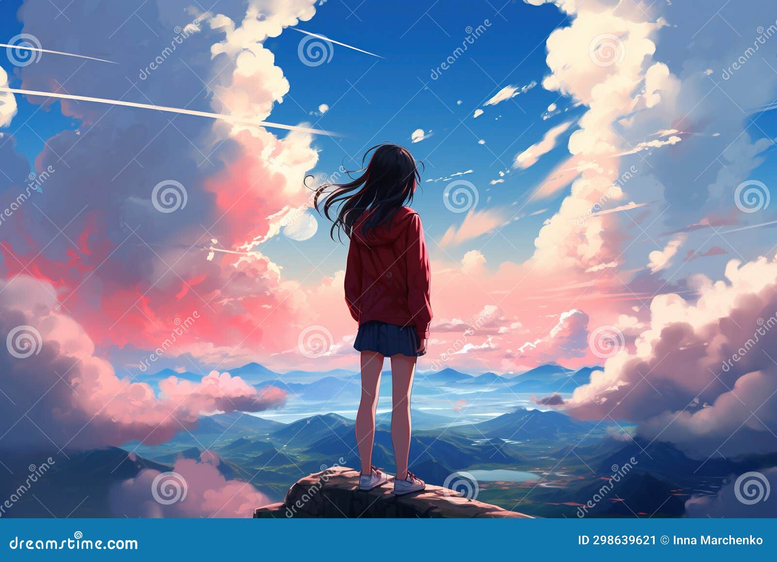 A Girl Looking Out into the Clouds. Anime Style Stock Illustration ...