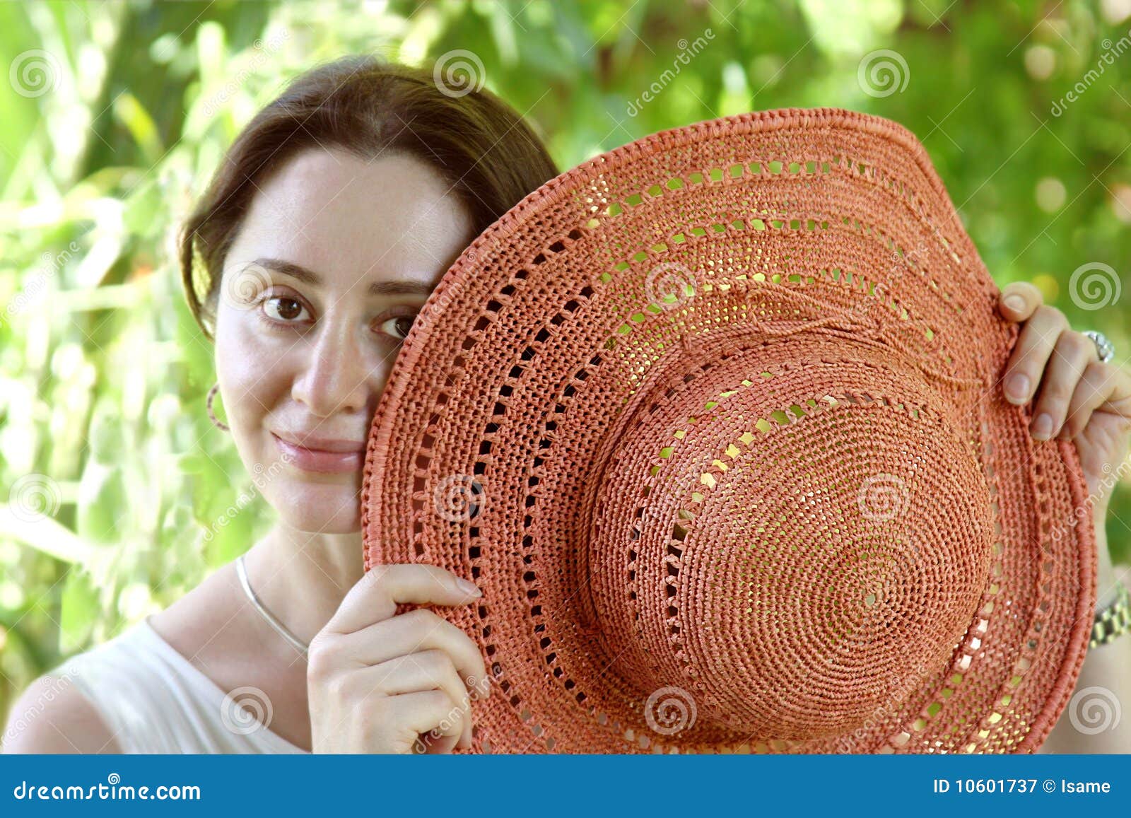 Girl Looking Out from a Summer Hat Stock Image - Image of female ...