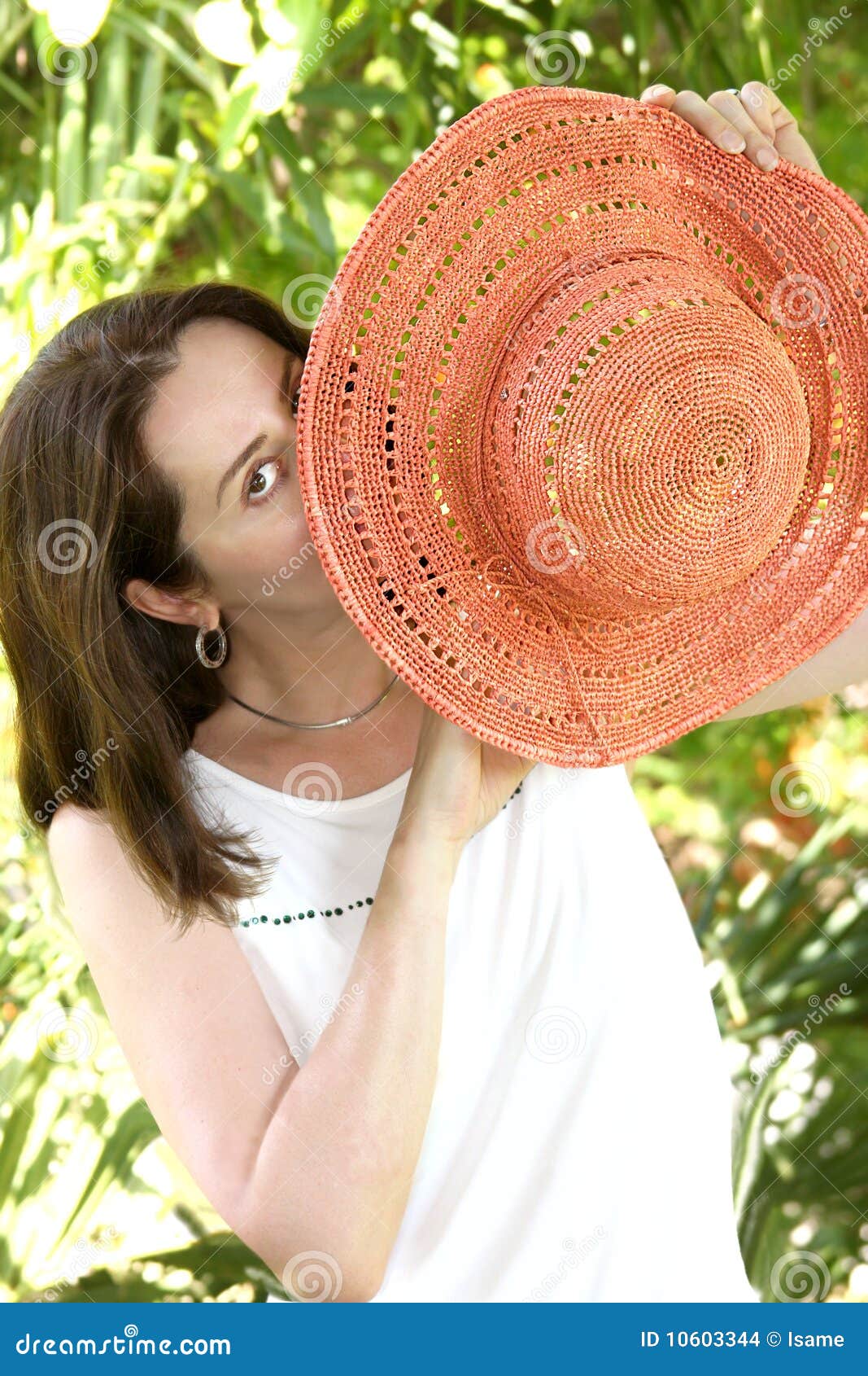 Girl Looking Out from a Summer Hat Stock Photo - Image of feeling ...