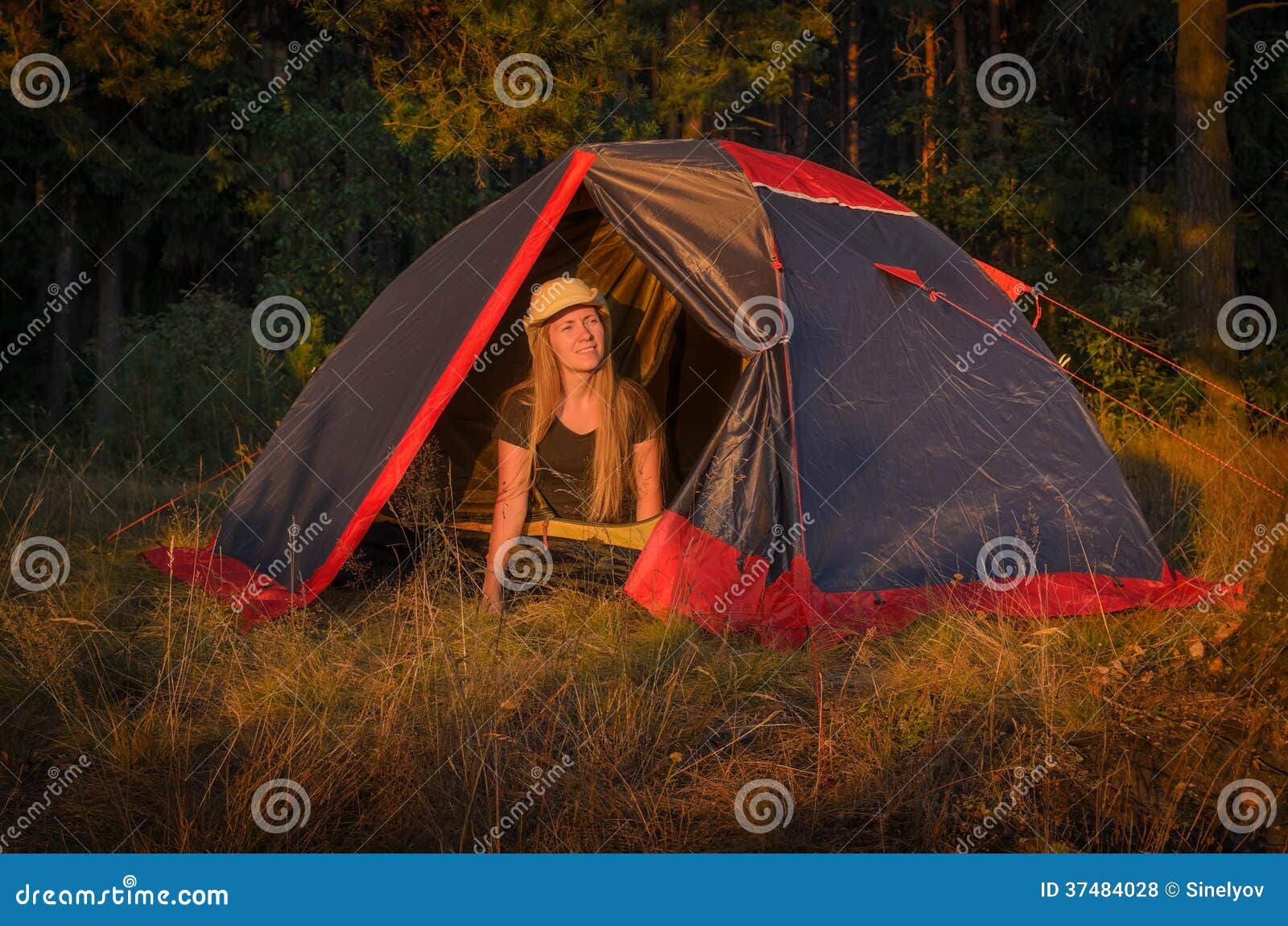 Girl looking out of tent stock photo. Image of pack, people - 37484028
