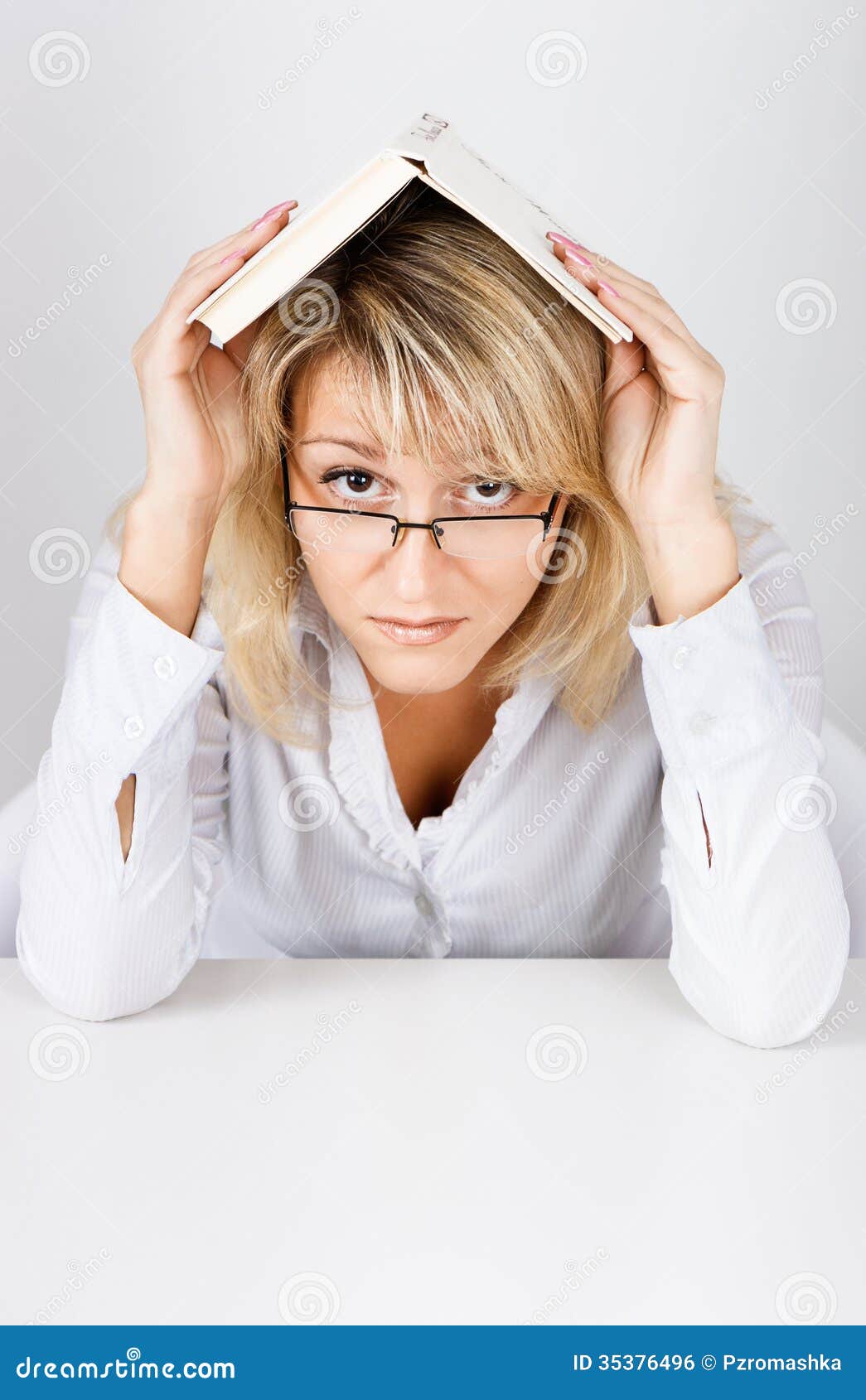 The Girl Looking Out from Under the Book Stock Photo - Image of learn ...