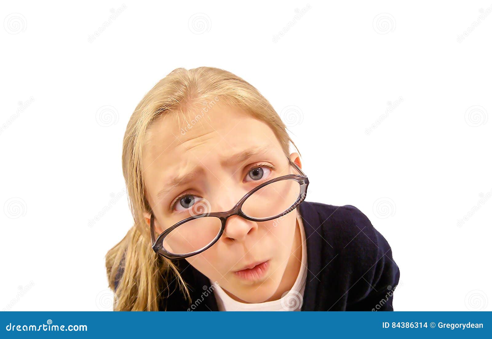Girl Looking Over Glasses stock photo. Image of close - 84386314
