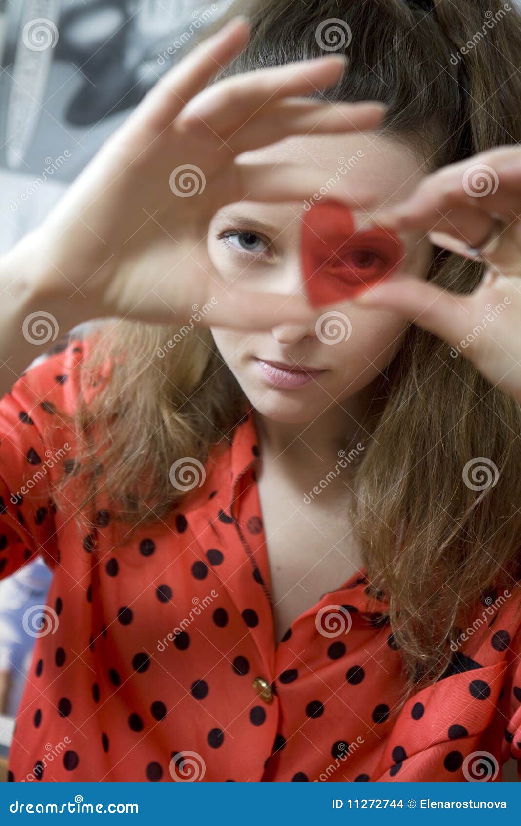 Girl Looking through Red Glass Stock Photo - Image of search, hand ...