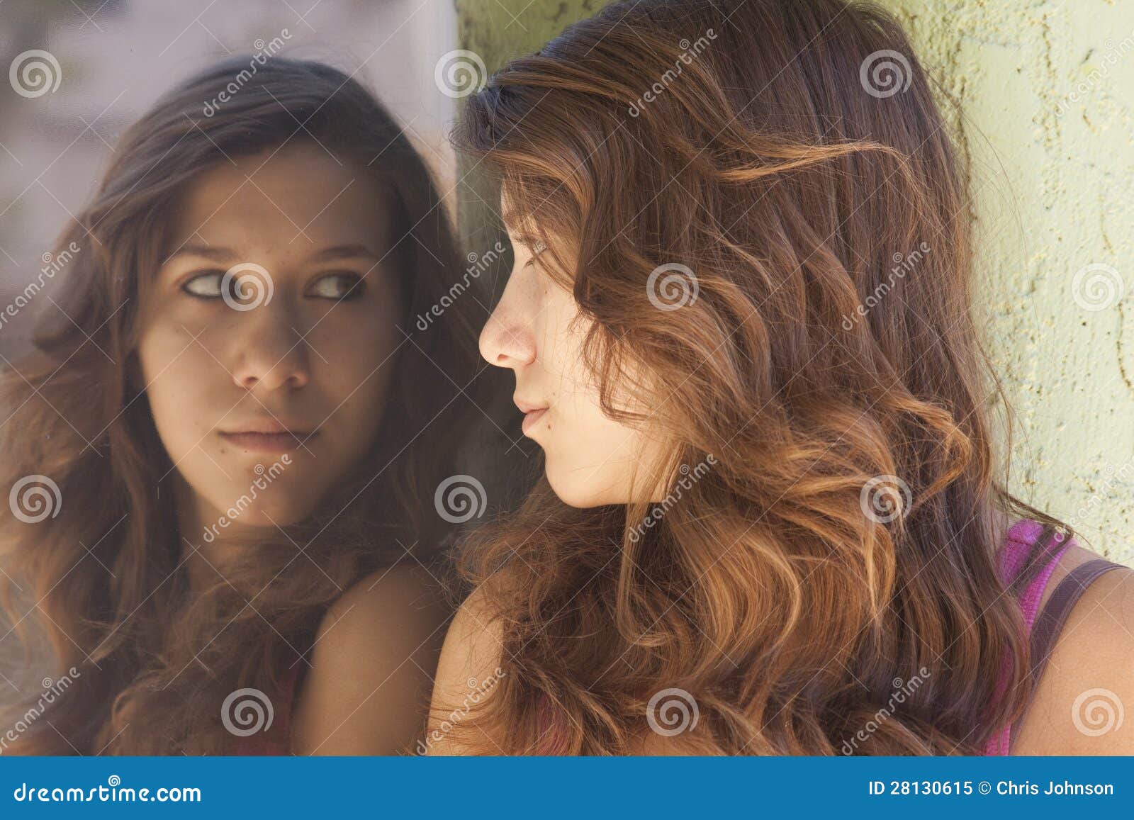 Girl Looking at Reflection stock image. Image of admiring - 28130615