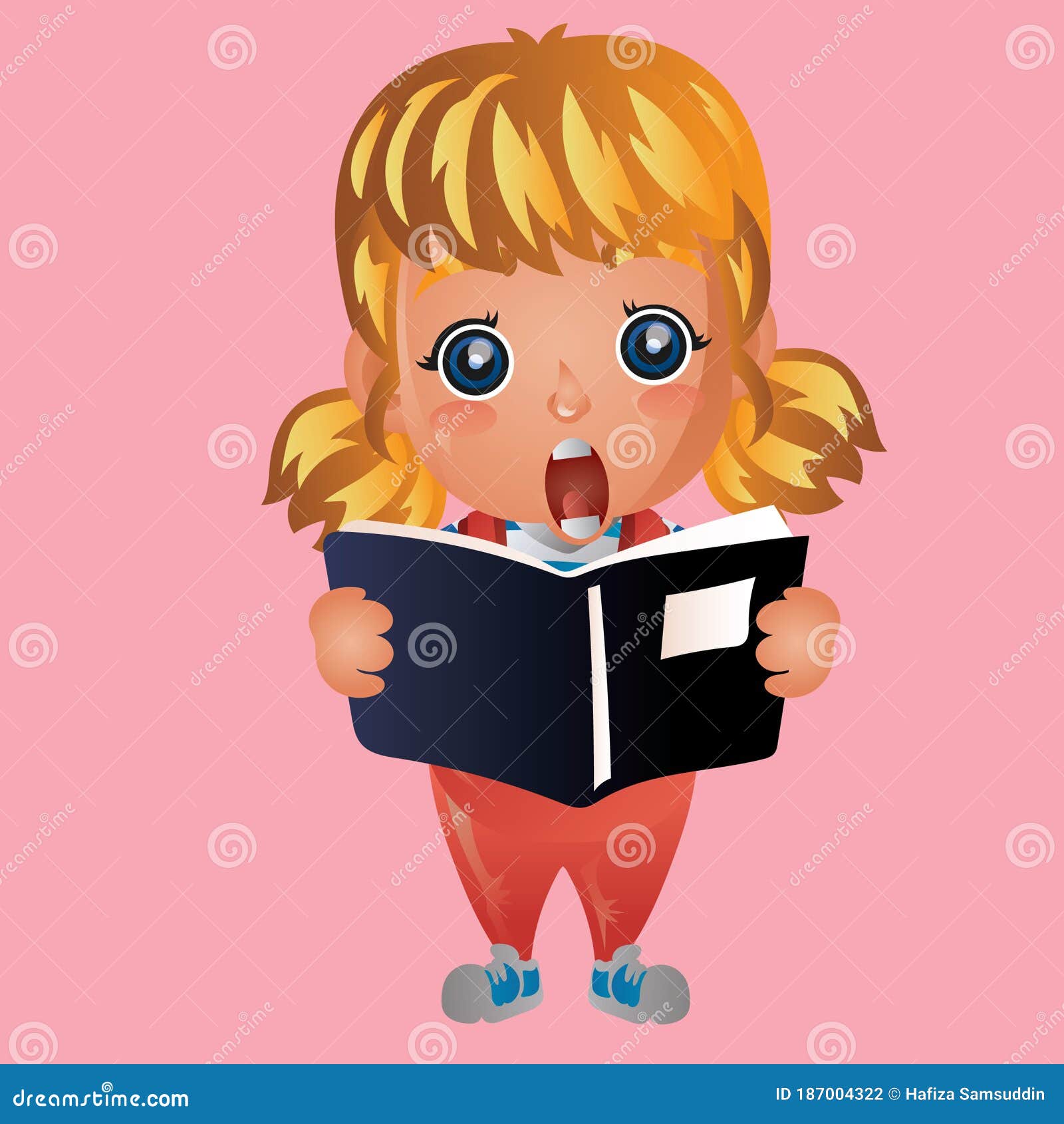 Girl Looking Shocked while Reading Book. Vector Illustration Decorative ...