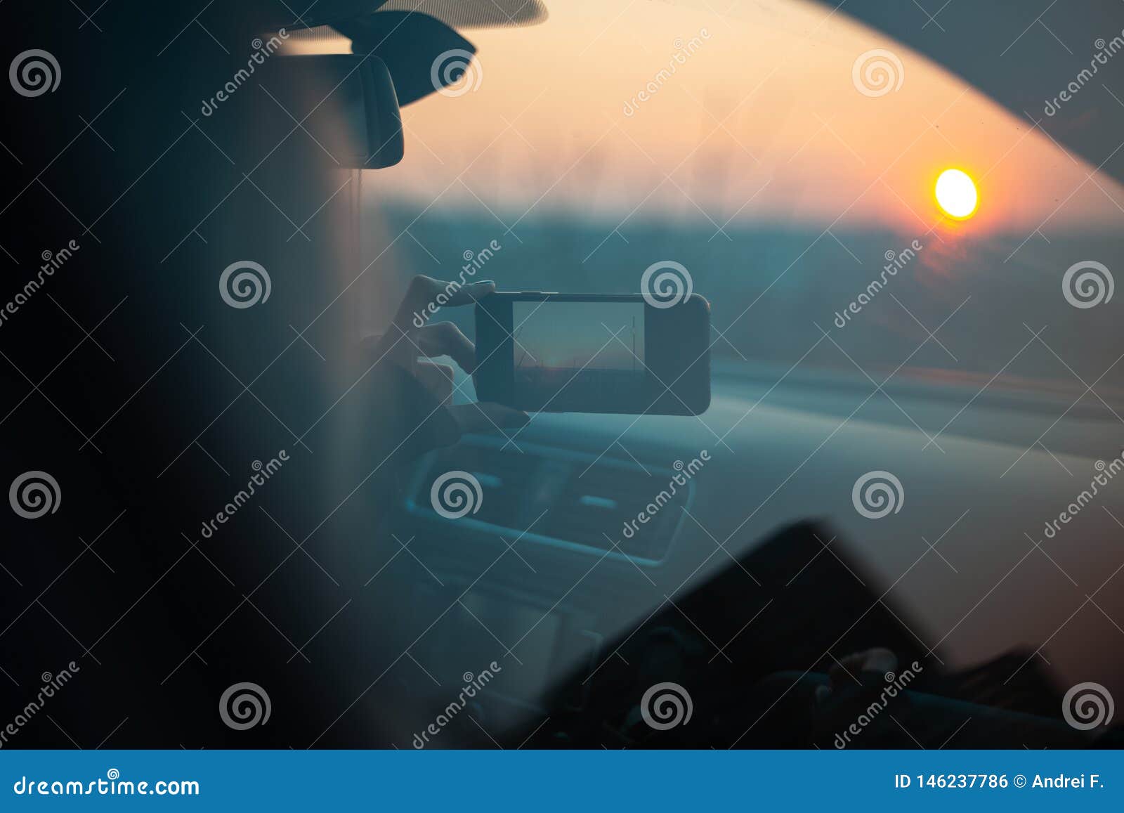 Girl Looking at the Sunset from the Car Window Stock Photo - Image of ...